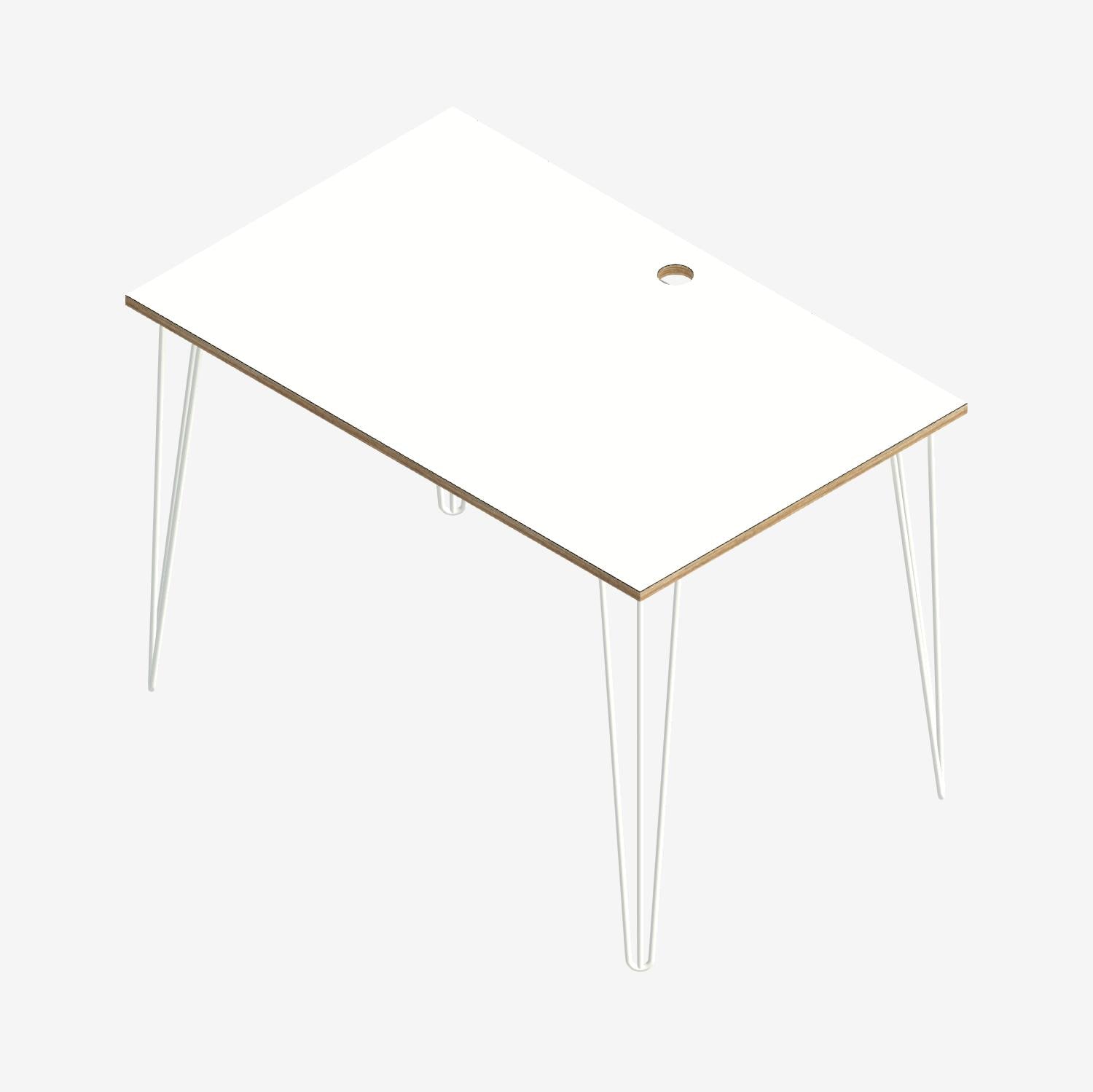 Custom Plywood Desk with Hairpin Legs in Laminated Plywood White 006