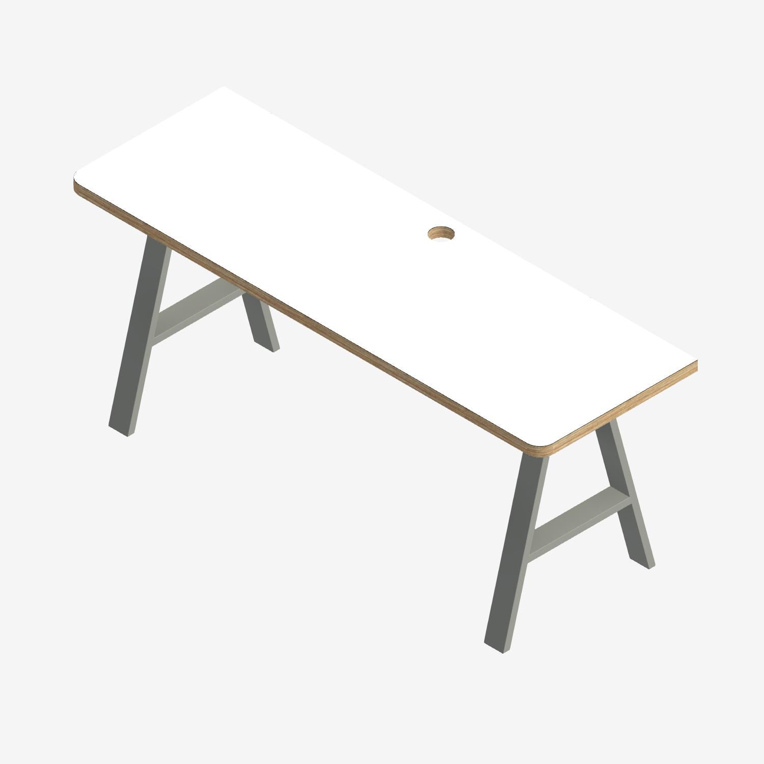 Custom Plywood Desk with Industrial Legs in Laminated Plywood White 006