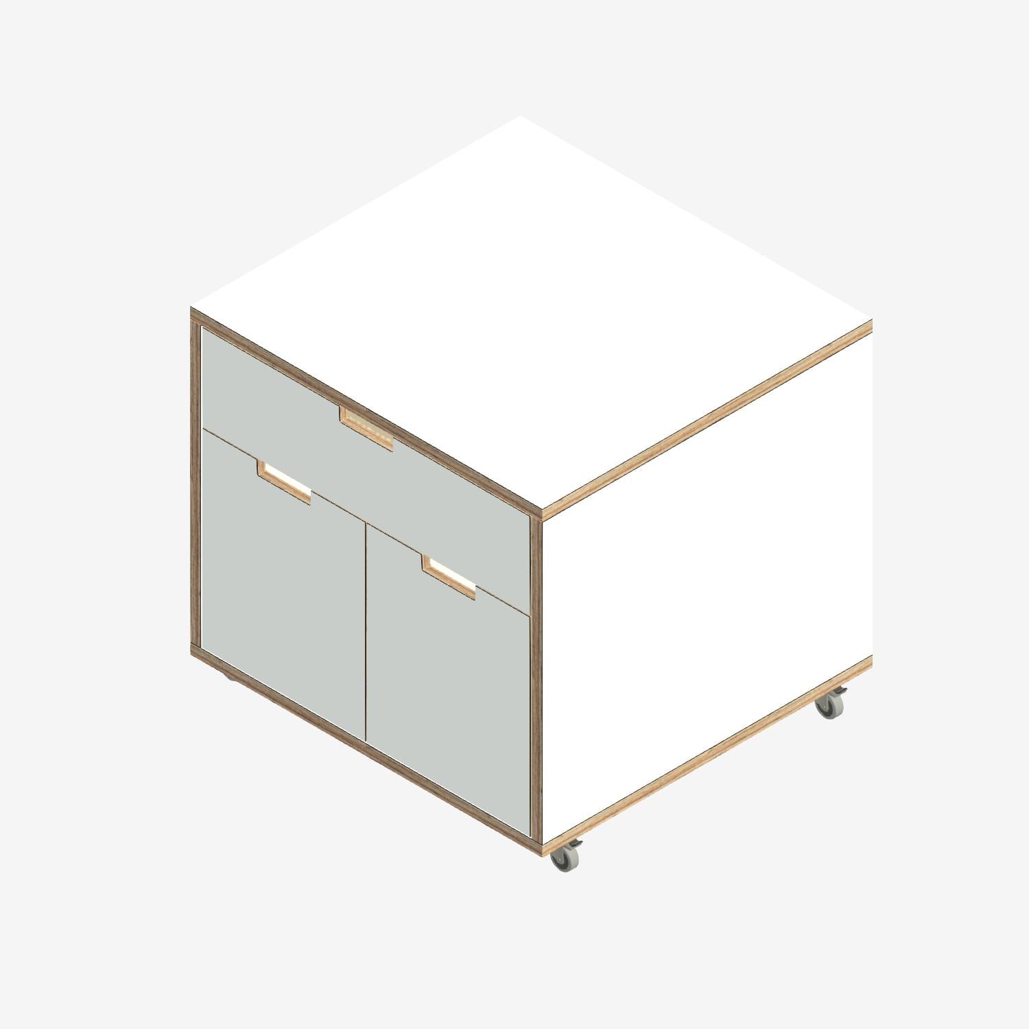 Custom Plywood Storage with Doors & Drawers in Laminated Plywood White ...