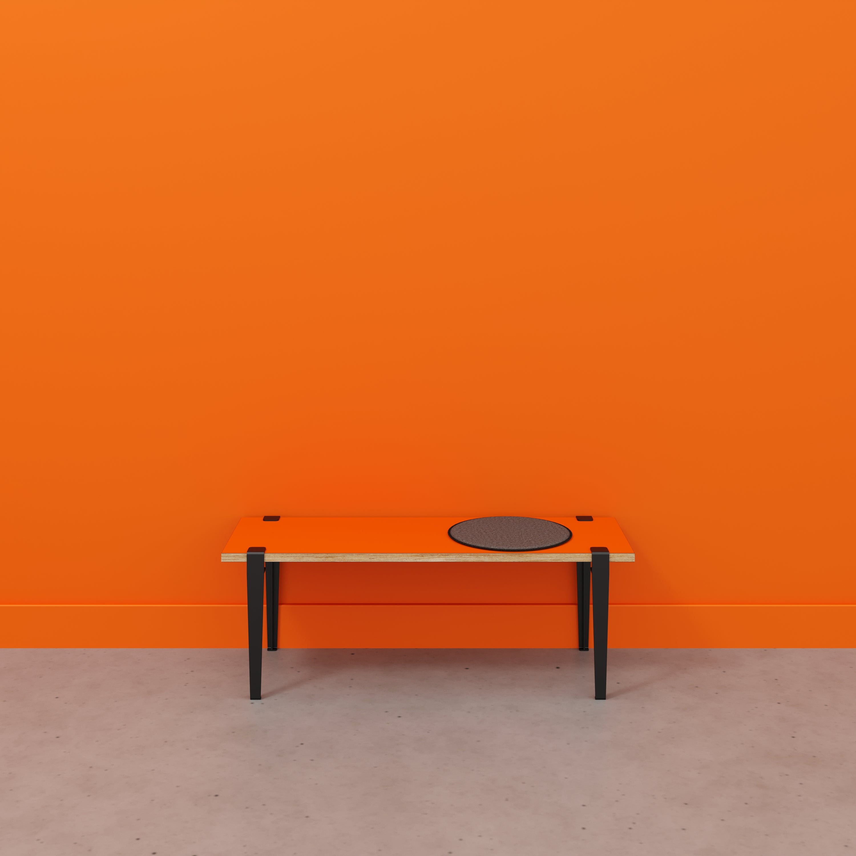 Plywood Bench Seat with Black Tiptoe Legs - Formica Levante Orange - 1