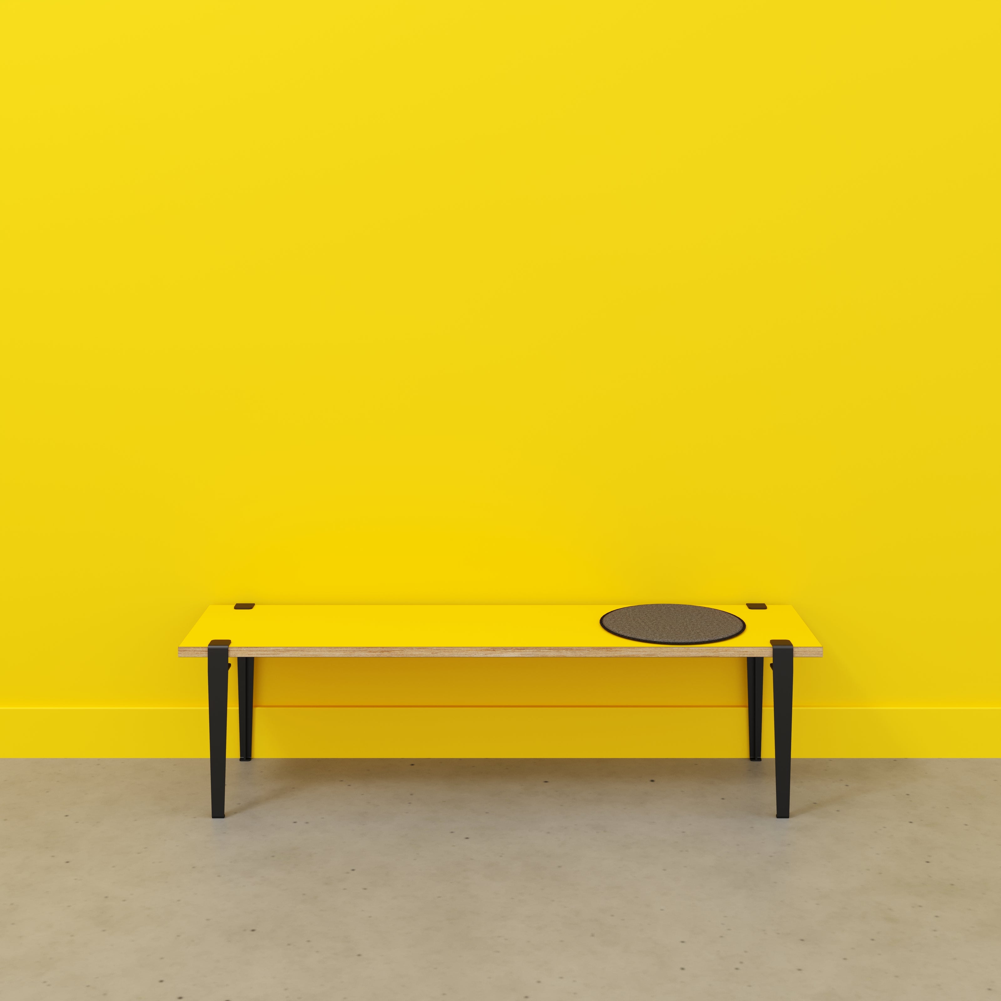 Plywood Bench Seat with Black Tiptoe Legs - Formica Chrome Yellow - 16