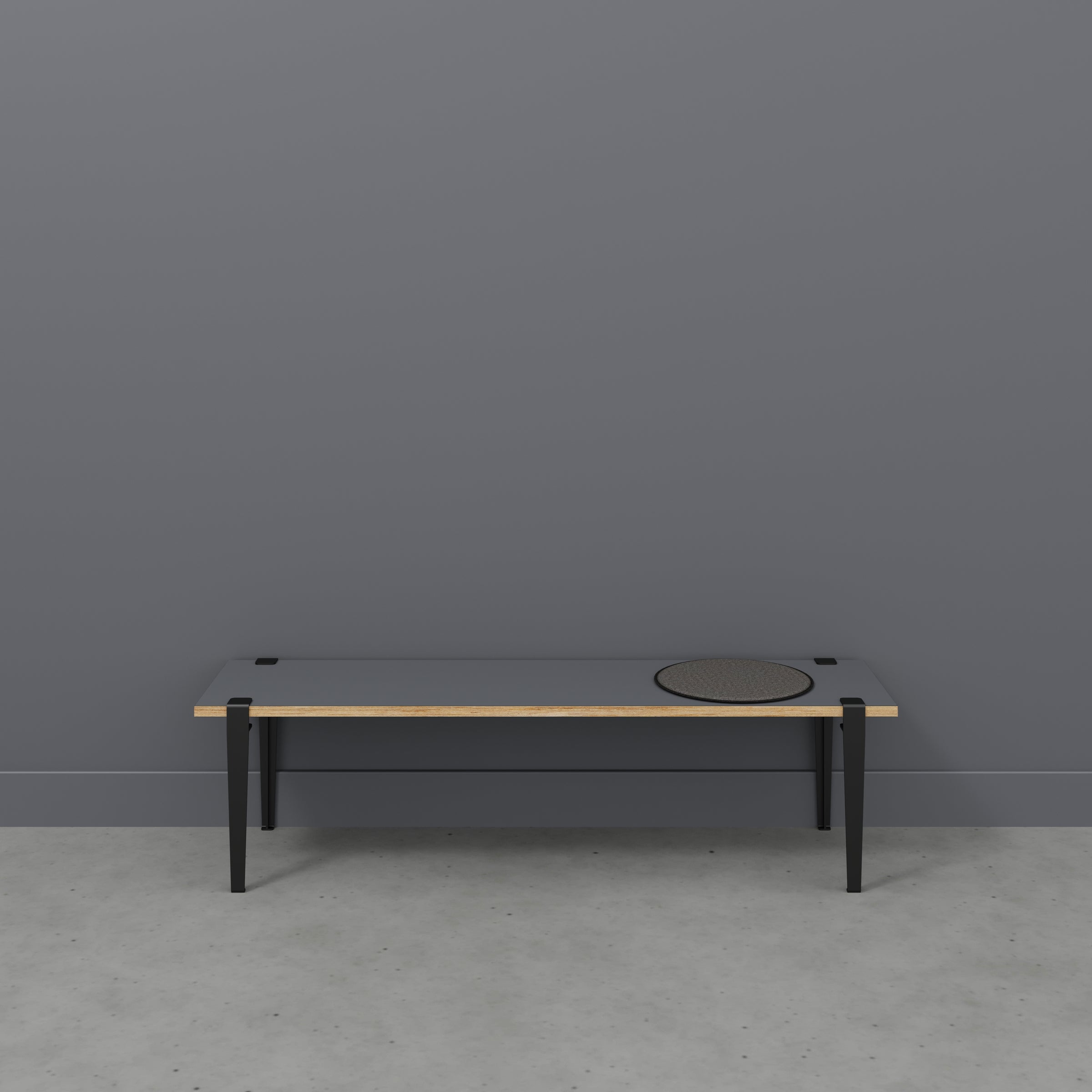 Plywood Bench Seat with Black Tiptoe Legs - Formica Tornado Grey - 160