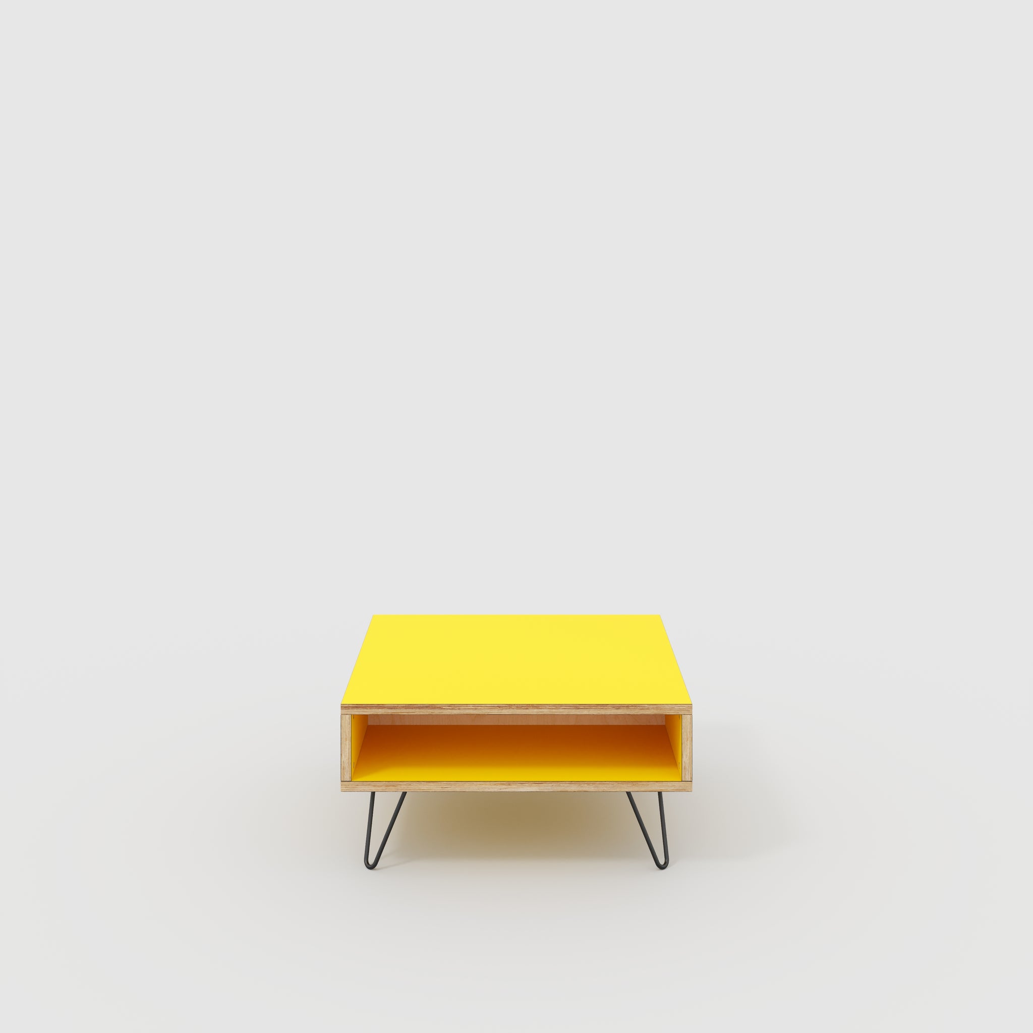 Plywood Coffee Table with Box Storage and Black Hairpin Legs - Formica