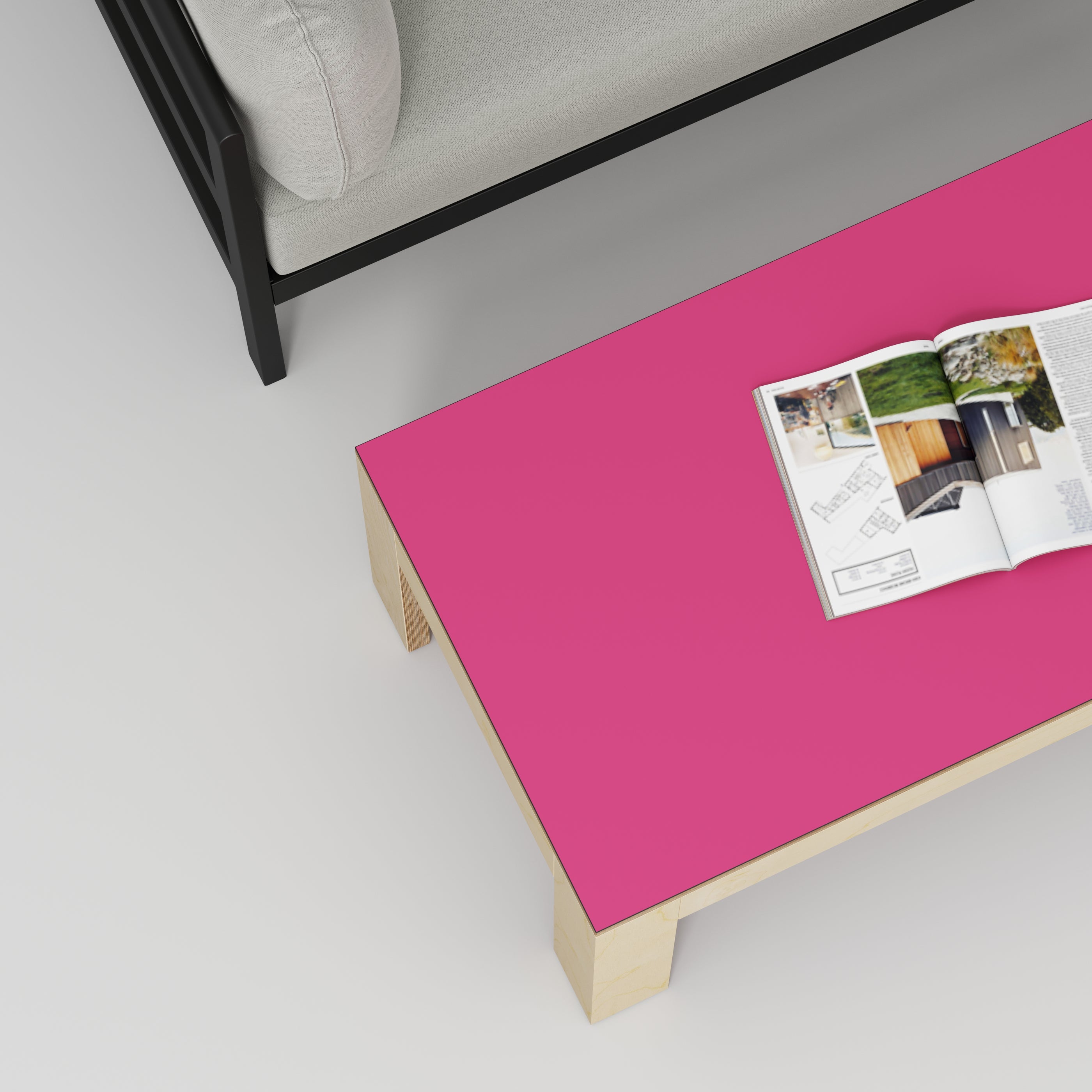 Plywood Coffee Table with Solid Frame - Formica Juicy Pink - 1200(w) x