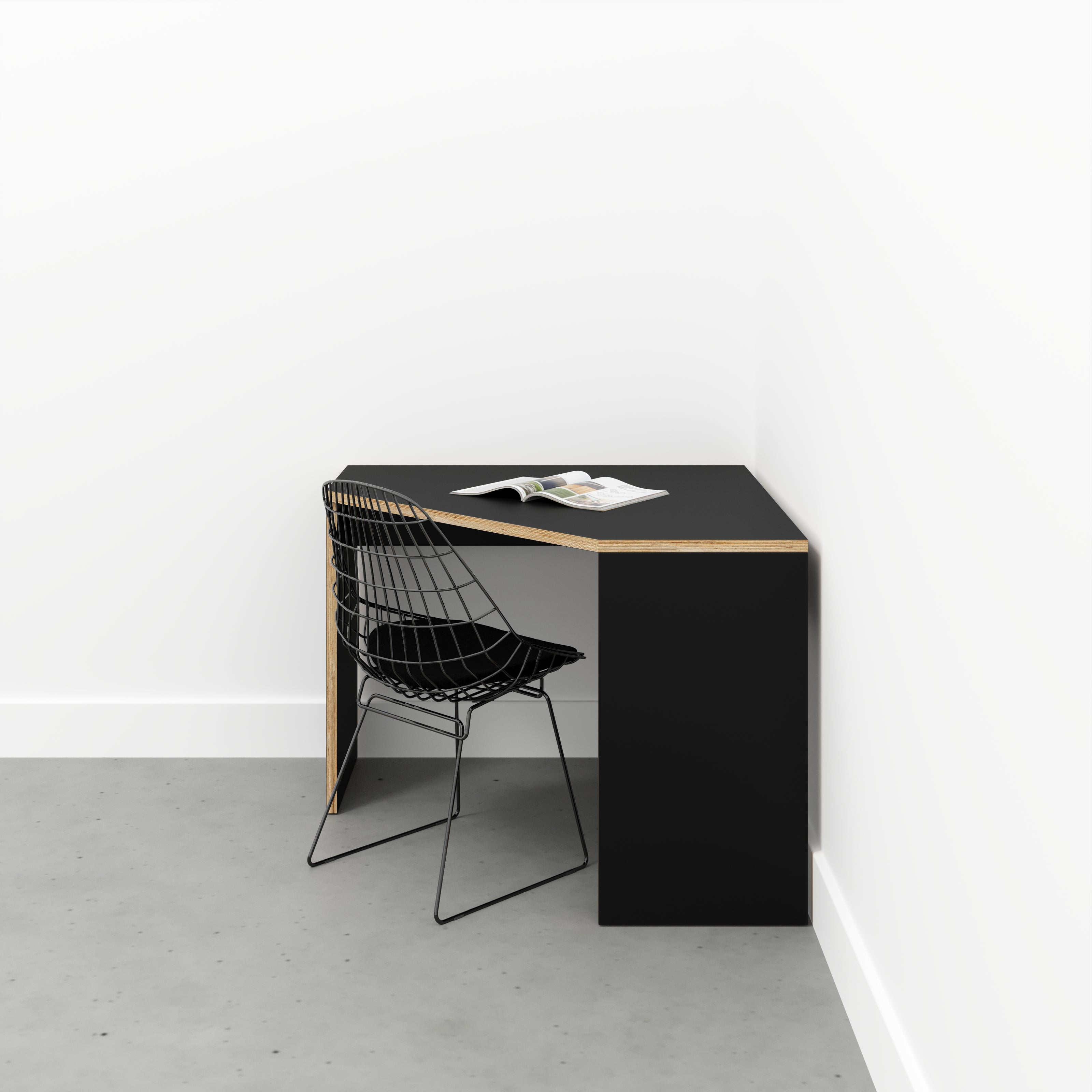 Plywood Corner Desk with Solid Sides - Formica Diamond Black - 1000(w)