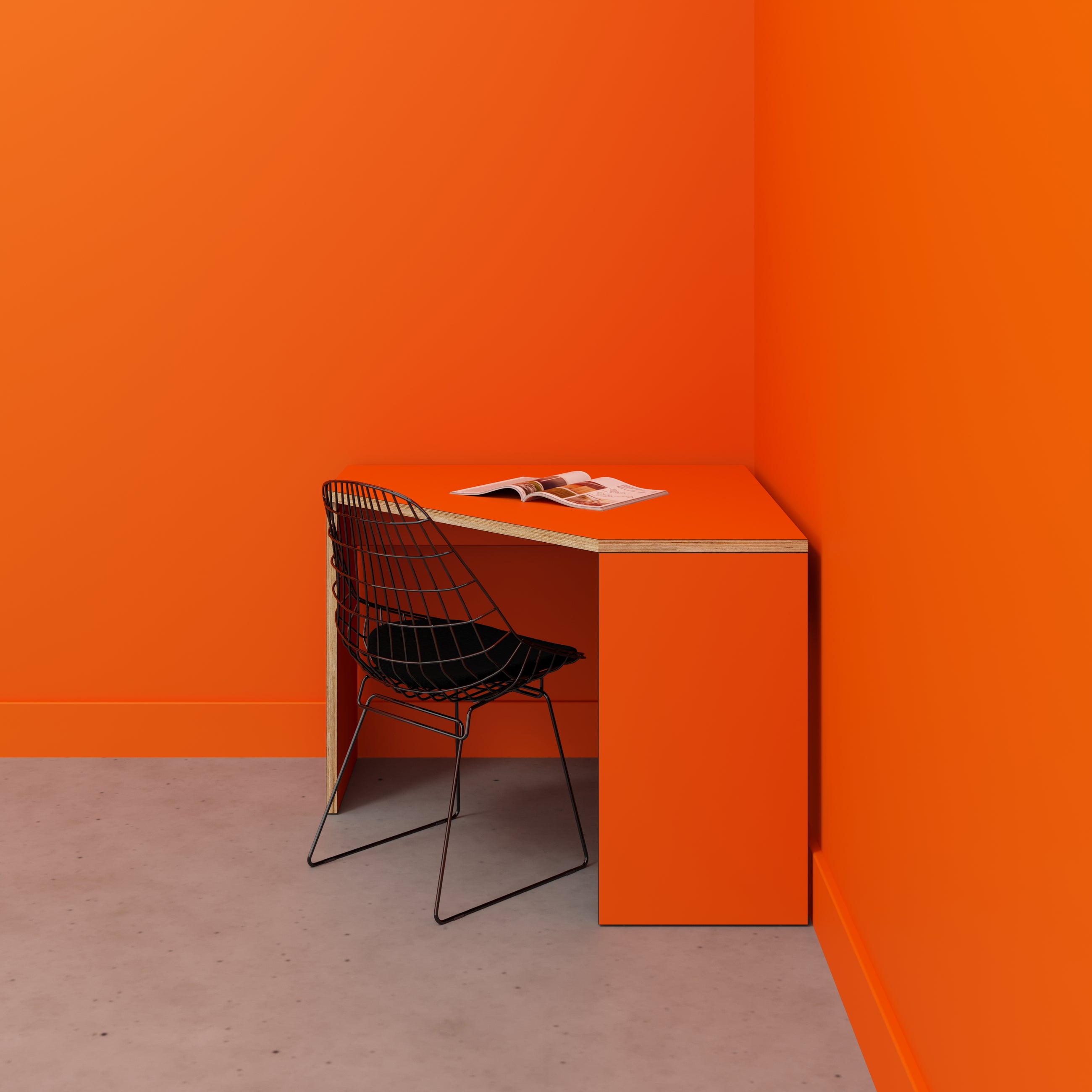 Plywood Corner Desk with Solid Sides - Formica Levante Orange - 1000(w
