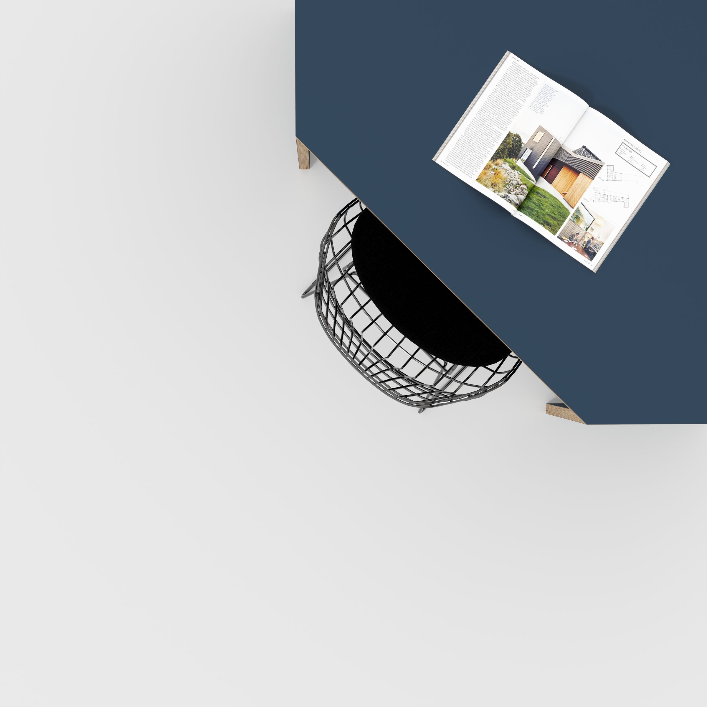 Plywood Corner Desk with Solid Sides - Formica Night Sea Blue - 1000(w