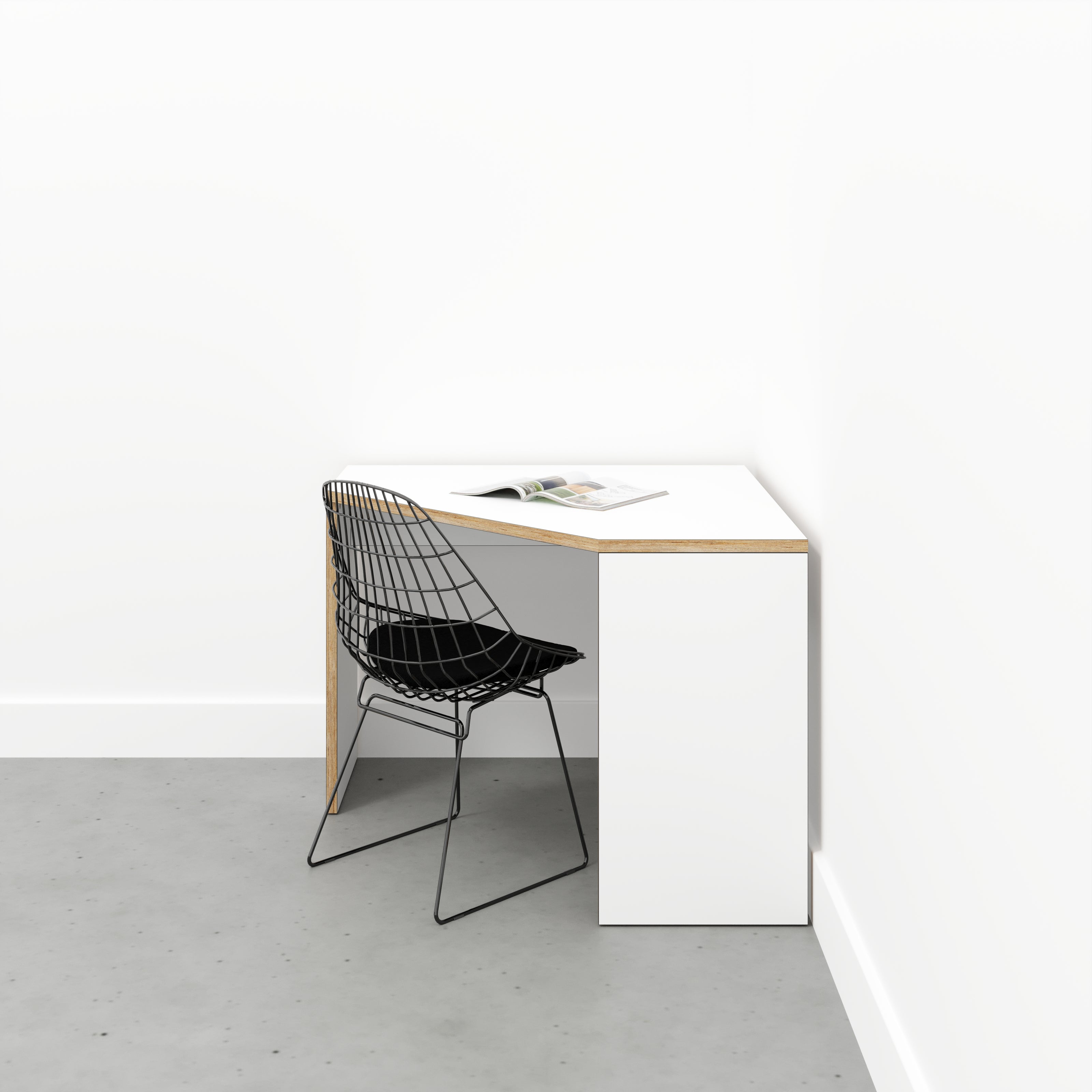Plywood Corner Desk with Solid Sides - Formica White - 1000(w) x 1000(