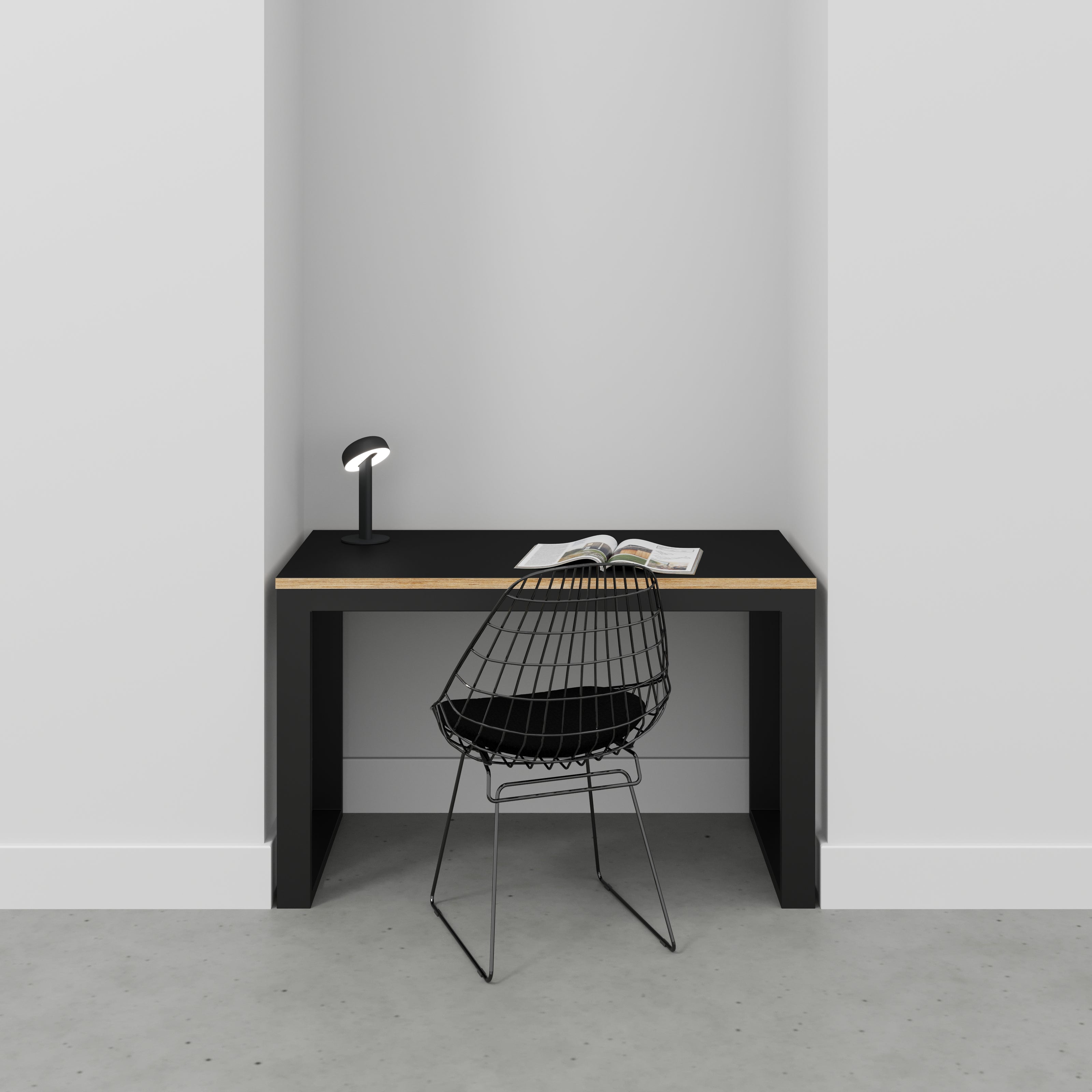 Plywood Desk with Black Industrial Frame - Formica Diamond Black - 120