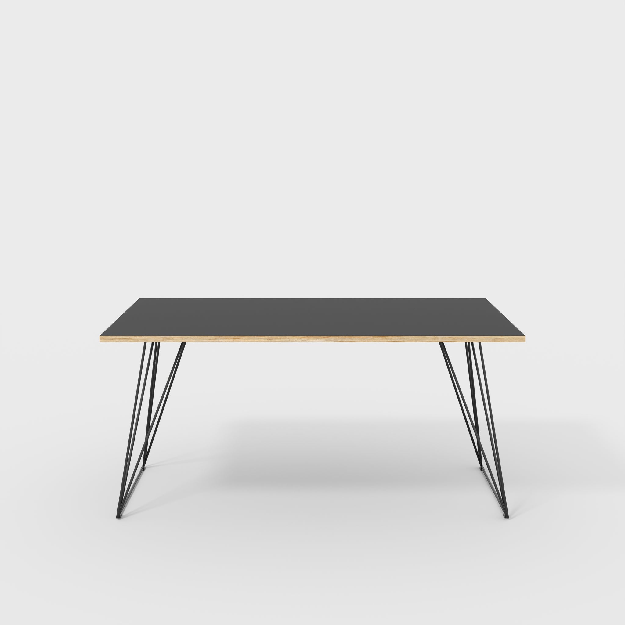 Plywood Desk with Black Wireframe Legs - Formica Diamond Black - 1600(