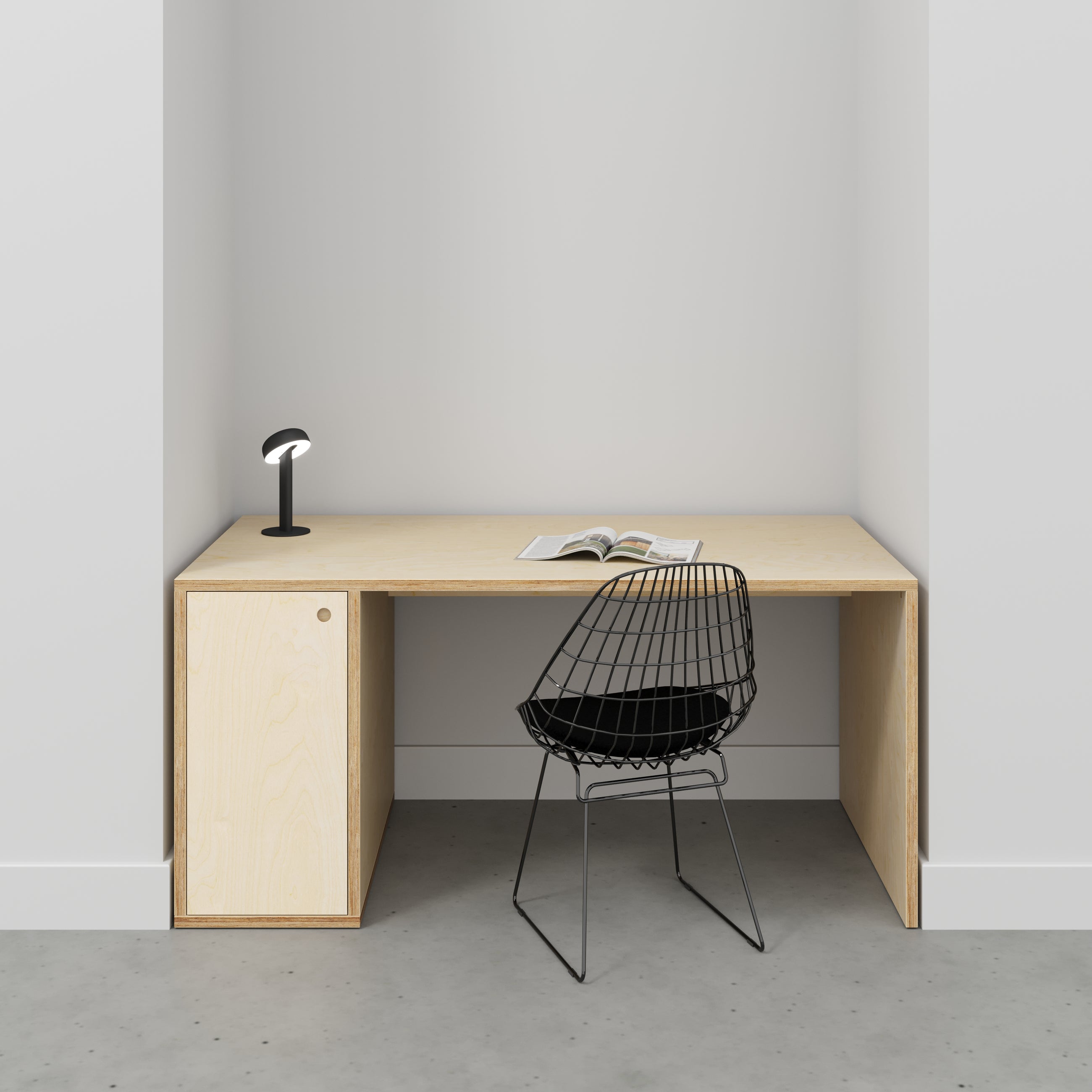Plywood Desk with Storage Type 1 LH - Door - Plywood Birch - 1600(w) x