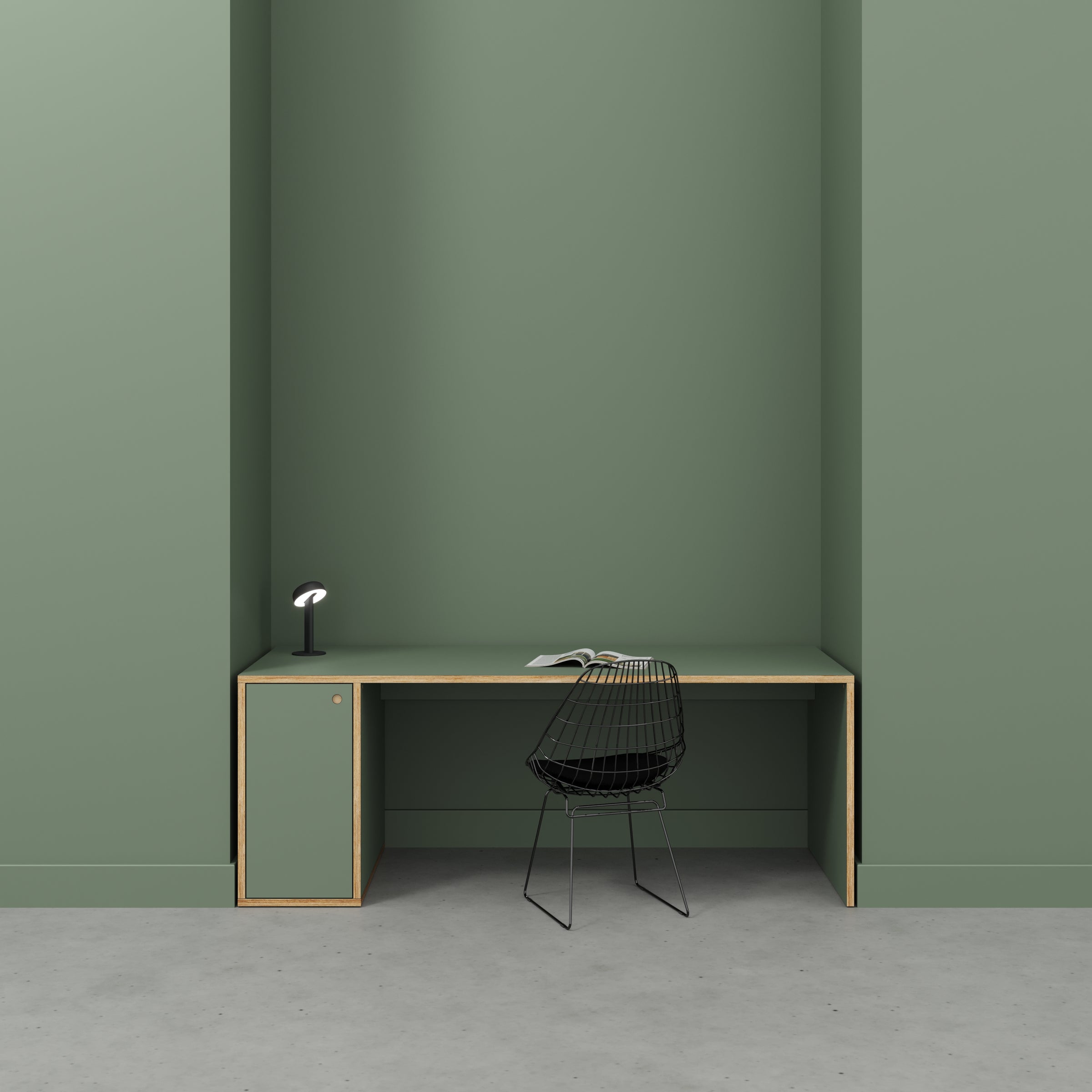 Plywood Desk with Storage Type 1 LH - Door - Formica Green Slate - 200