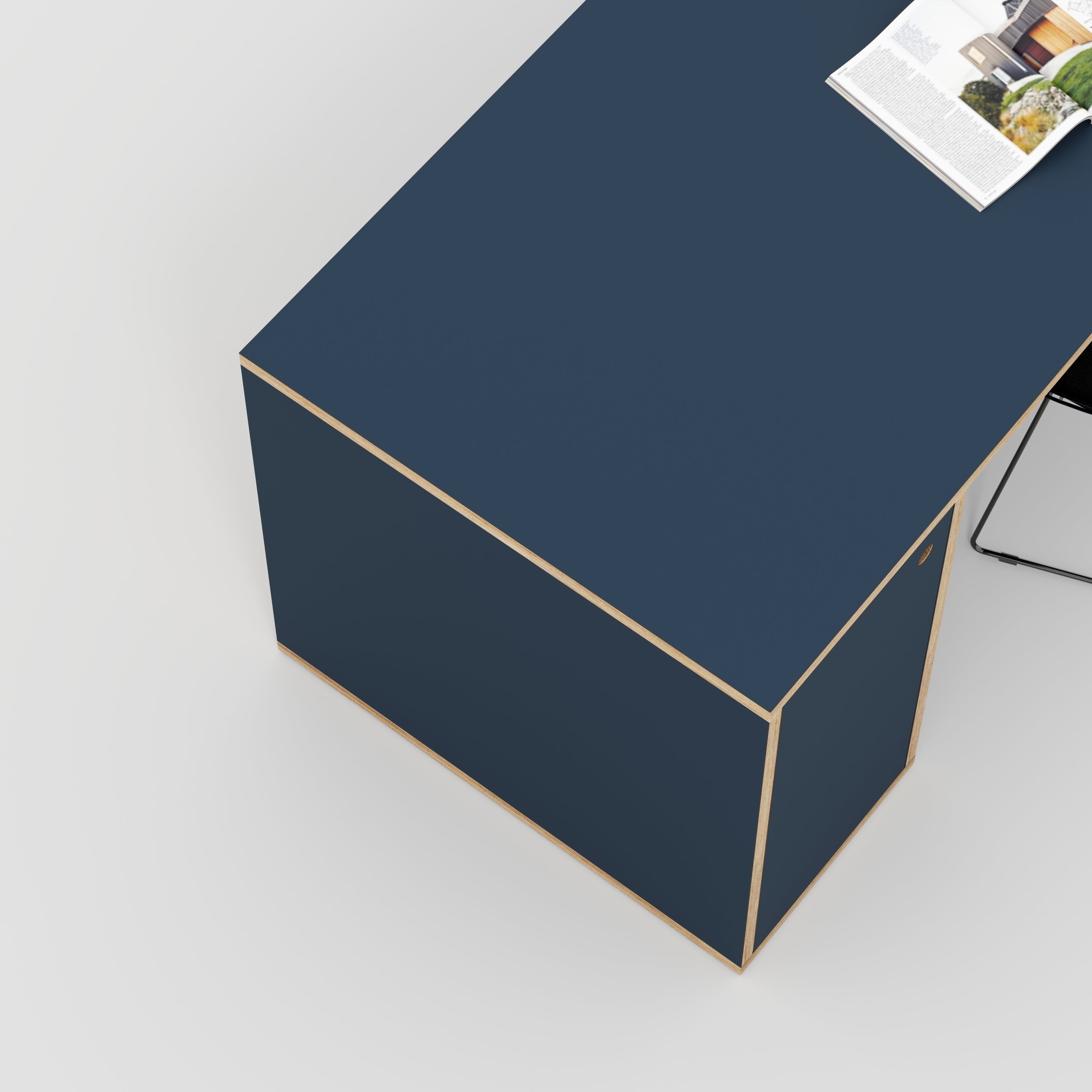 Plywood Desk with Storage Type 1 LH - Door - Formica Night Sea Blue