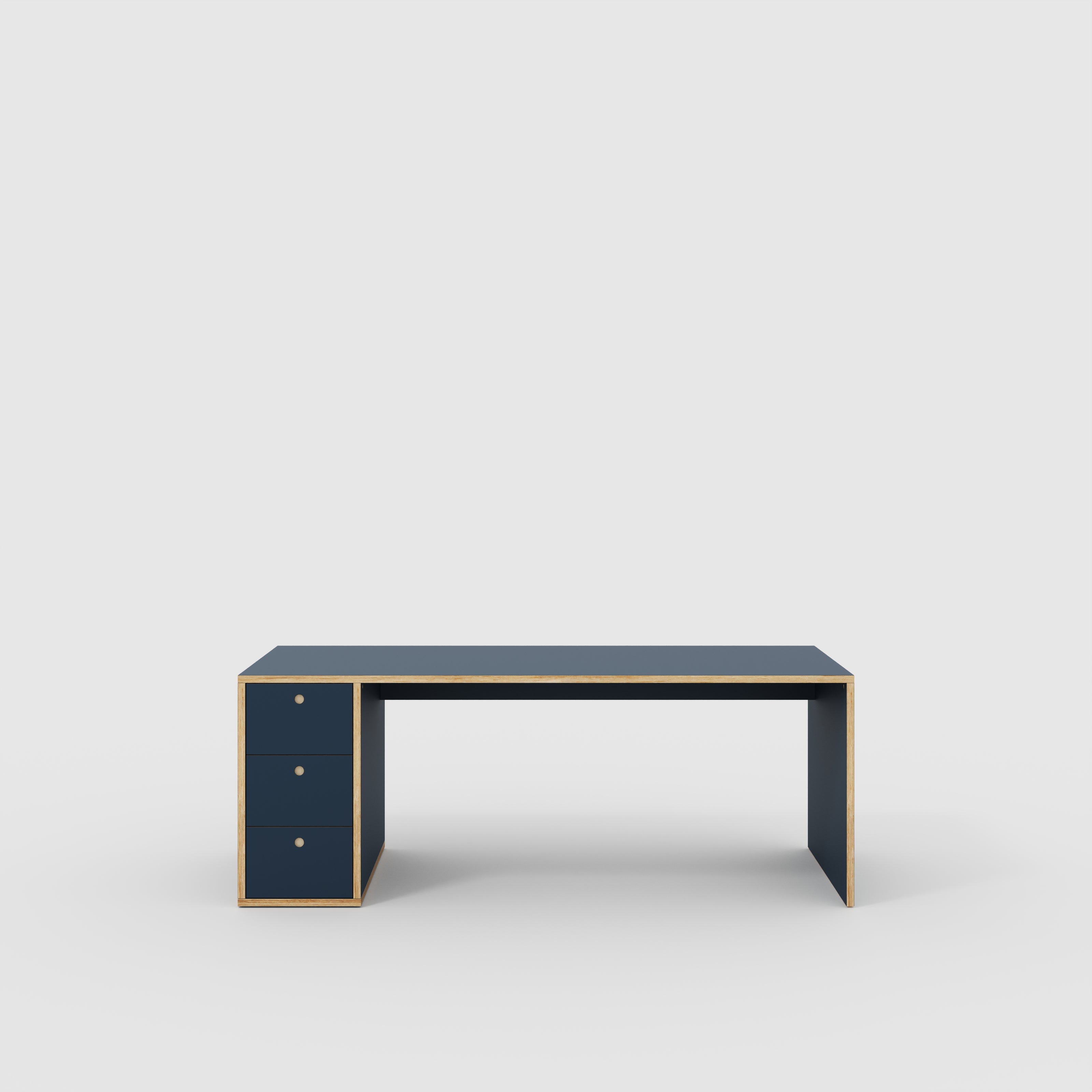 Plywood Desk with Storage Type 1 LH - Drawers - Formica Night Sea Blue