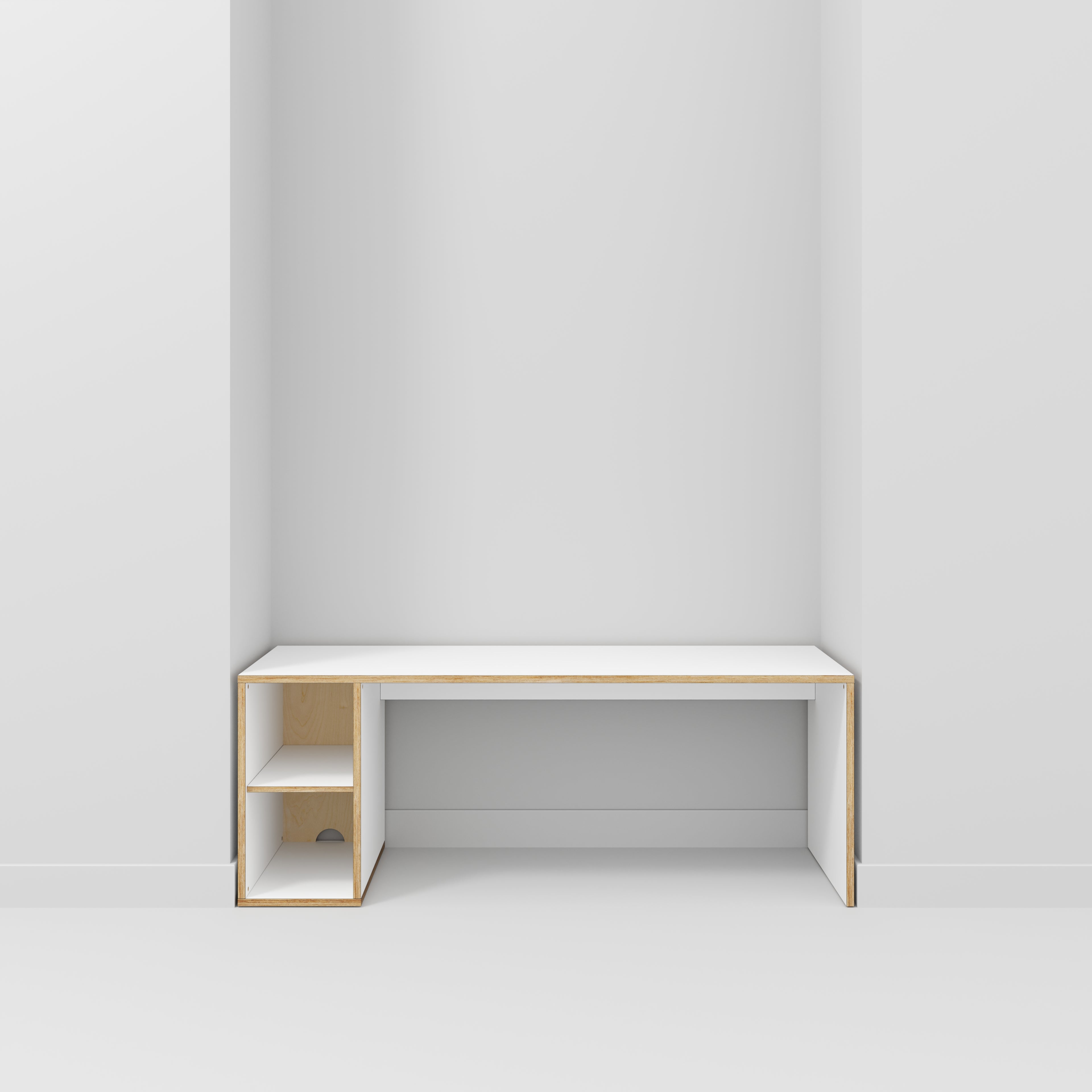 Desk with Storage Type 1 LH - Open Shelves - Formica White - 2000(w) x ...