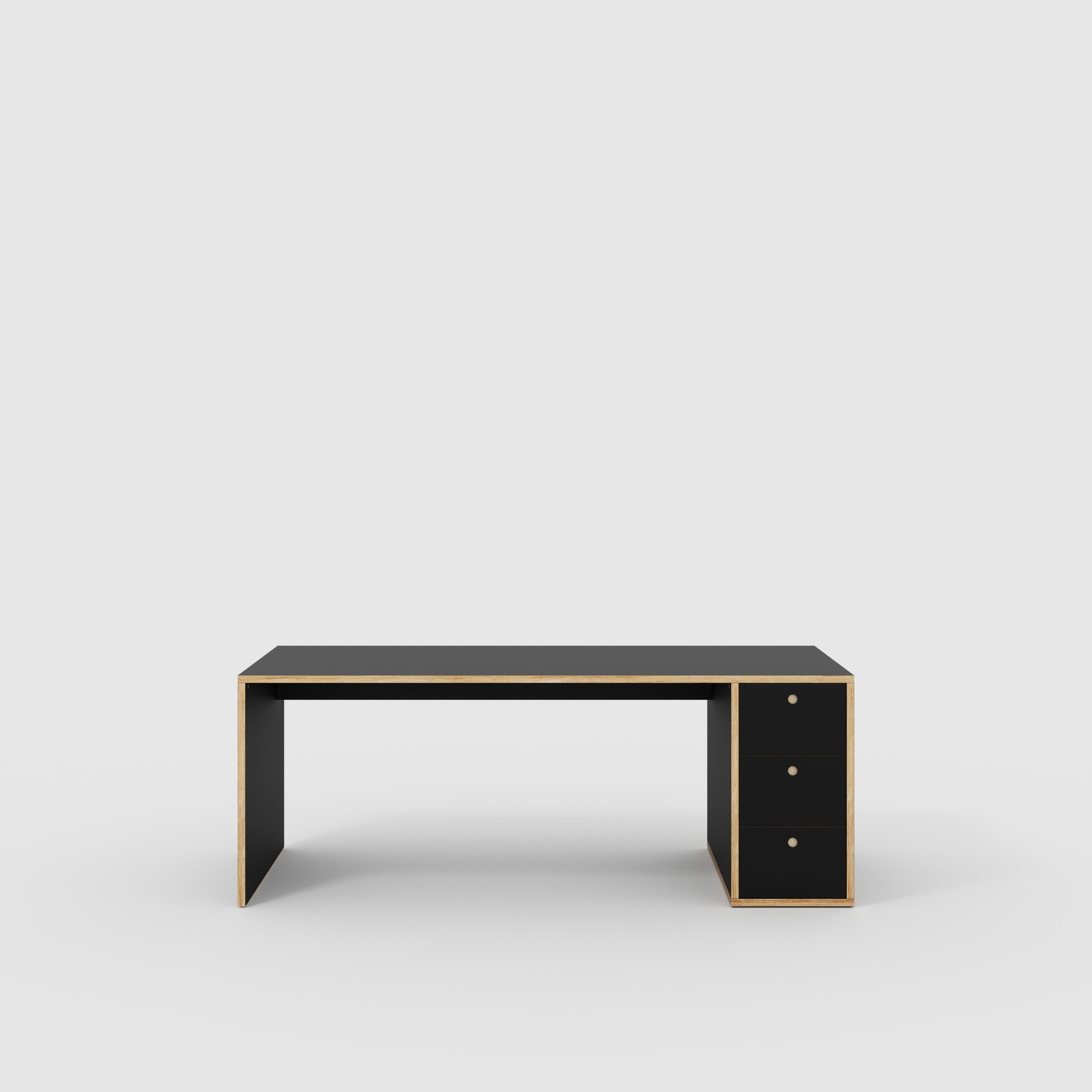 Plywood Desk with Storage Type 1 RH - Drawers - Formica Diamond Black