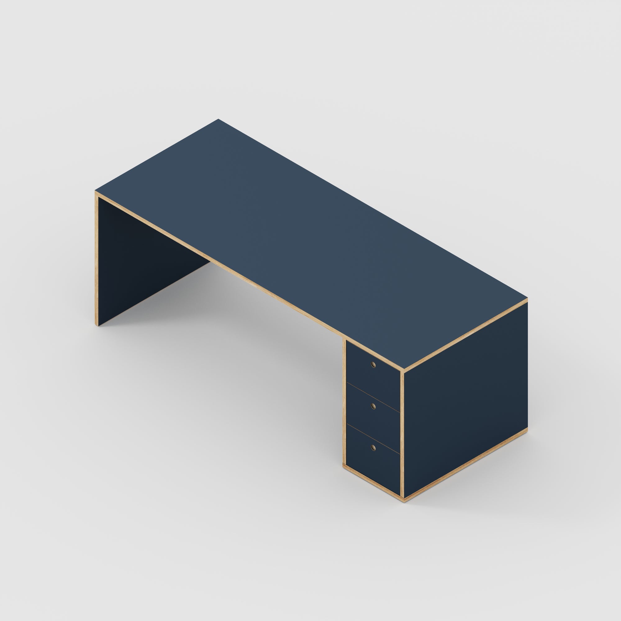 Plywood Desk with Storage Type 1 RH - Drawers - Formica Night Sea Blue