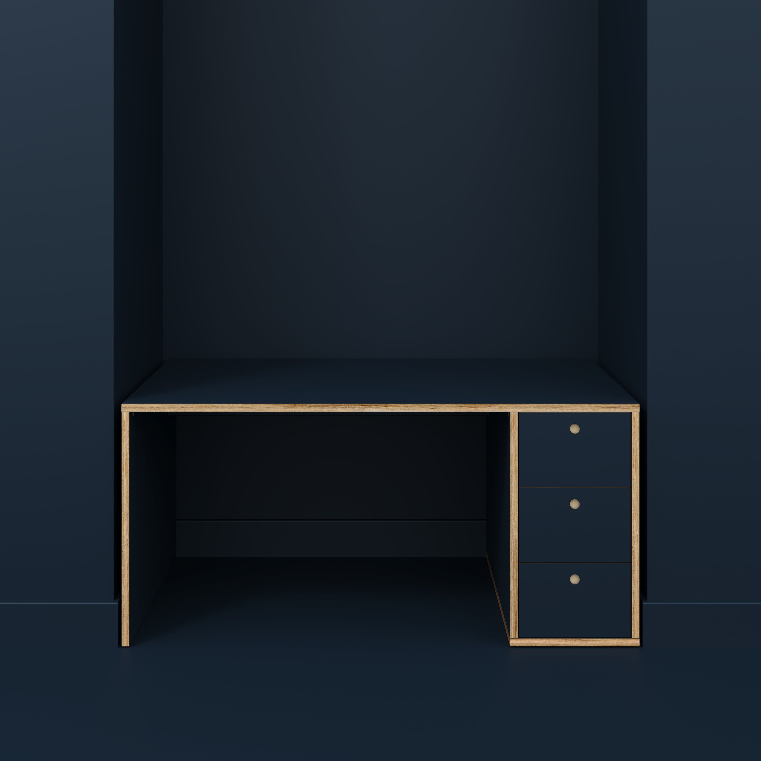 Plywood Desk with Storage Type 1 RH - Drawers - Formica Night Sea Blue