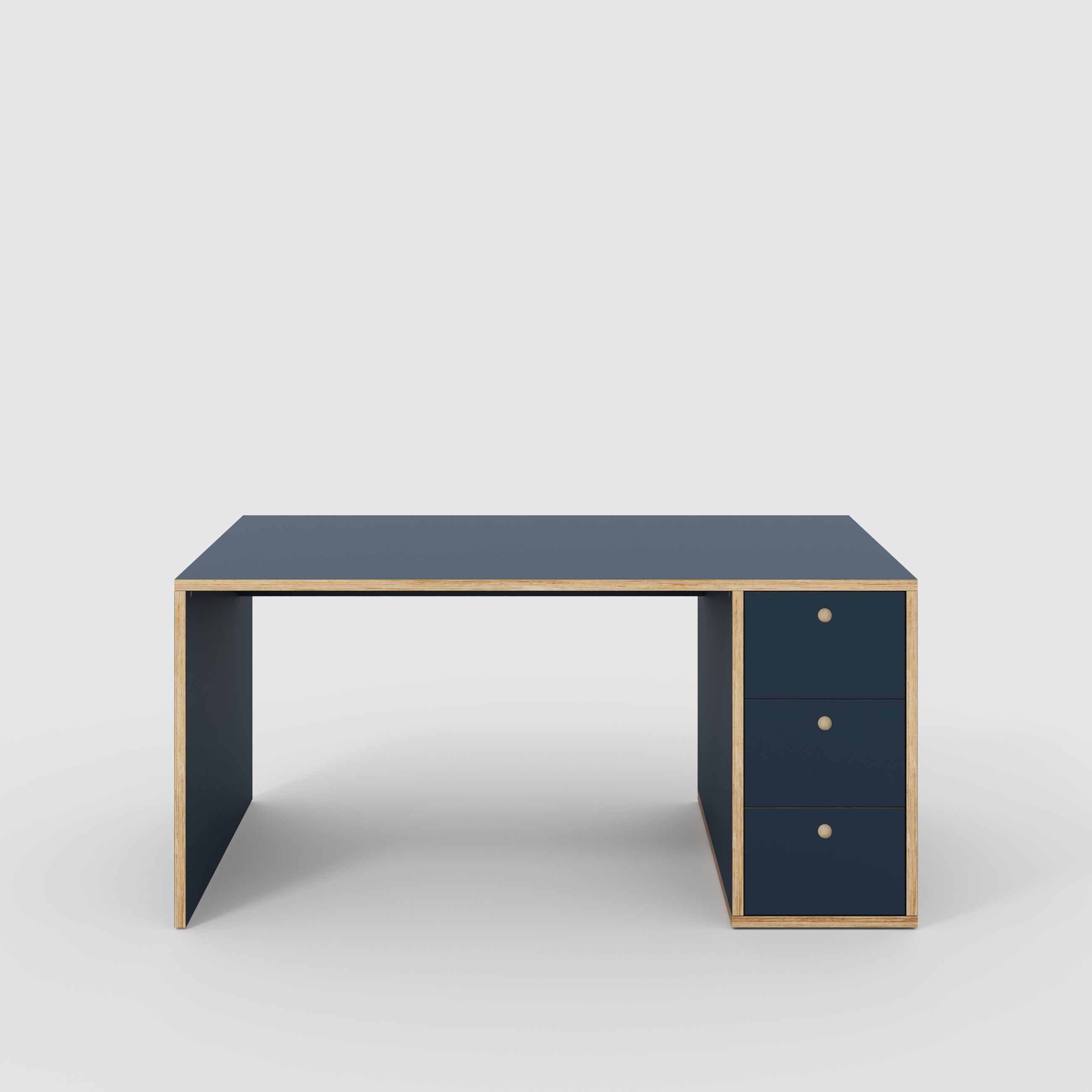 Plywood Desk with Storage Type 1 RH - Drawers - Formica Night Sea Blue