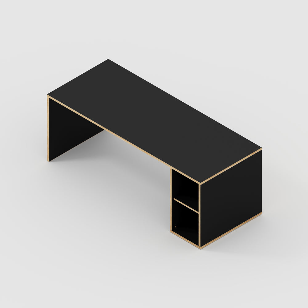 Plywood Desk with Storage Type 1 RH - Open Shelves - Formica Diamond B