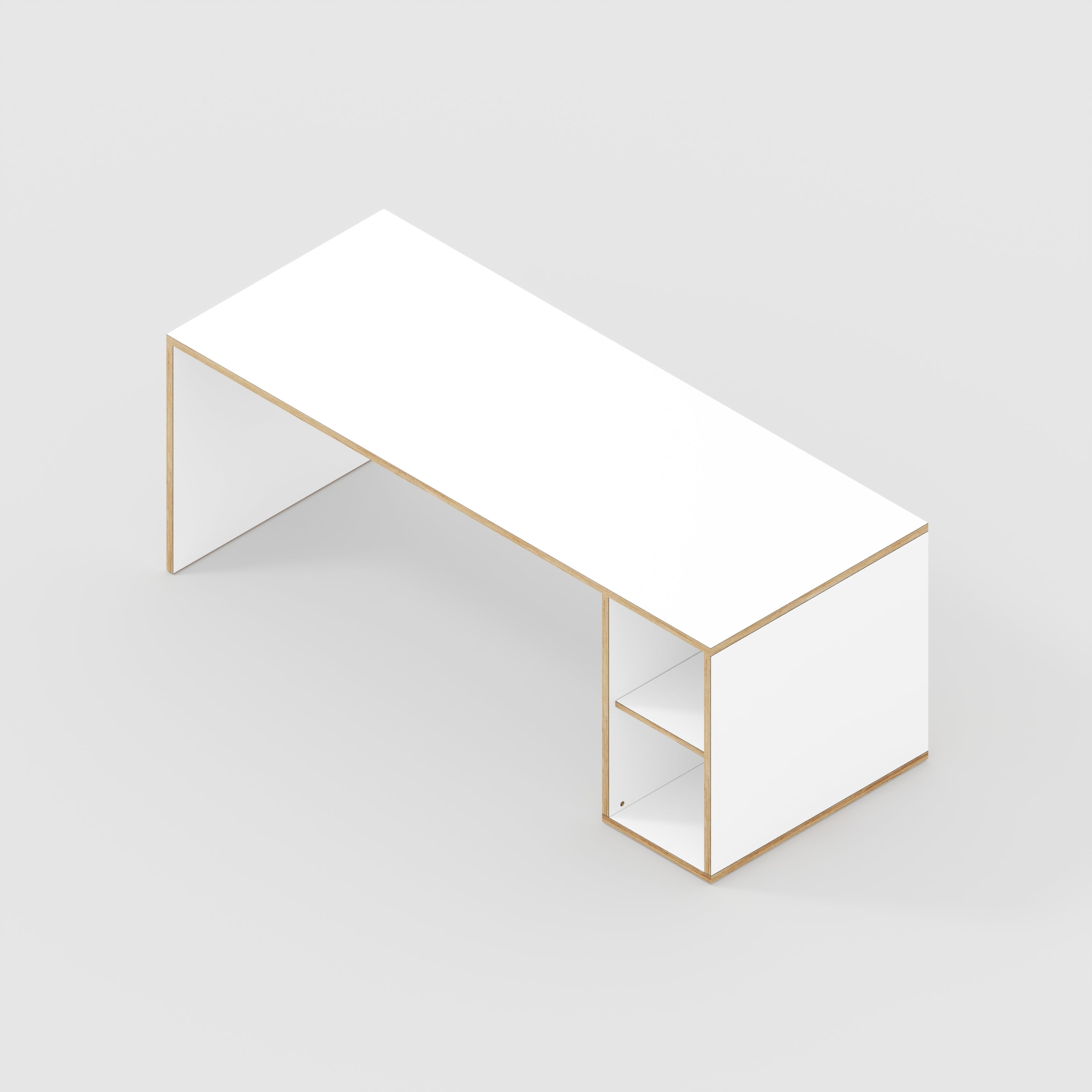 Plywood Desk with Storage Type 1 RH - Open Shelves - Formica White - 2