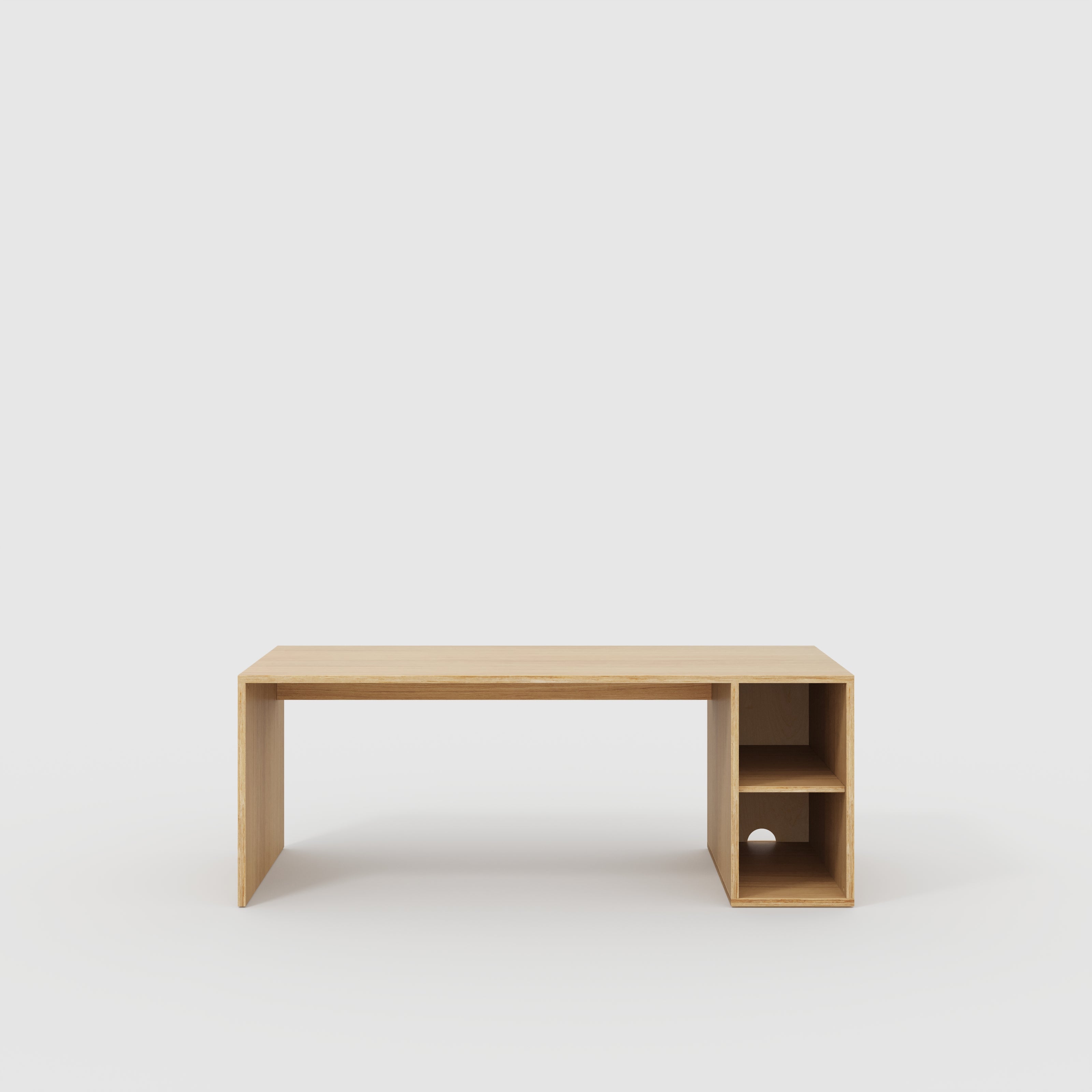 Plywood Desk with Storage Type 1 RH - Open Shelves - Plywood Oak - 200