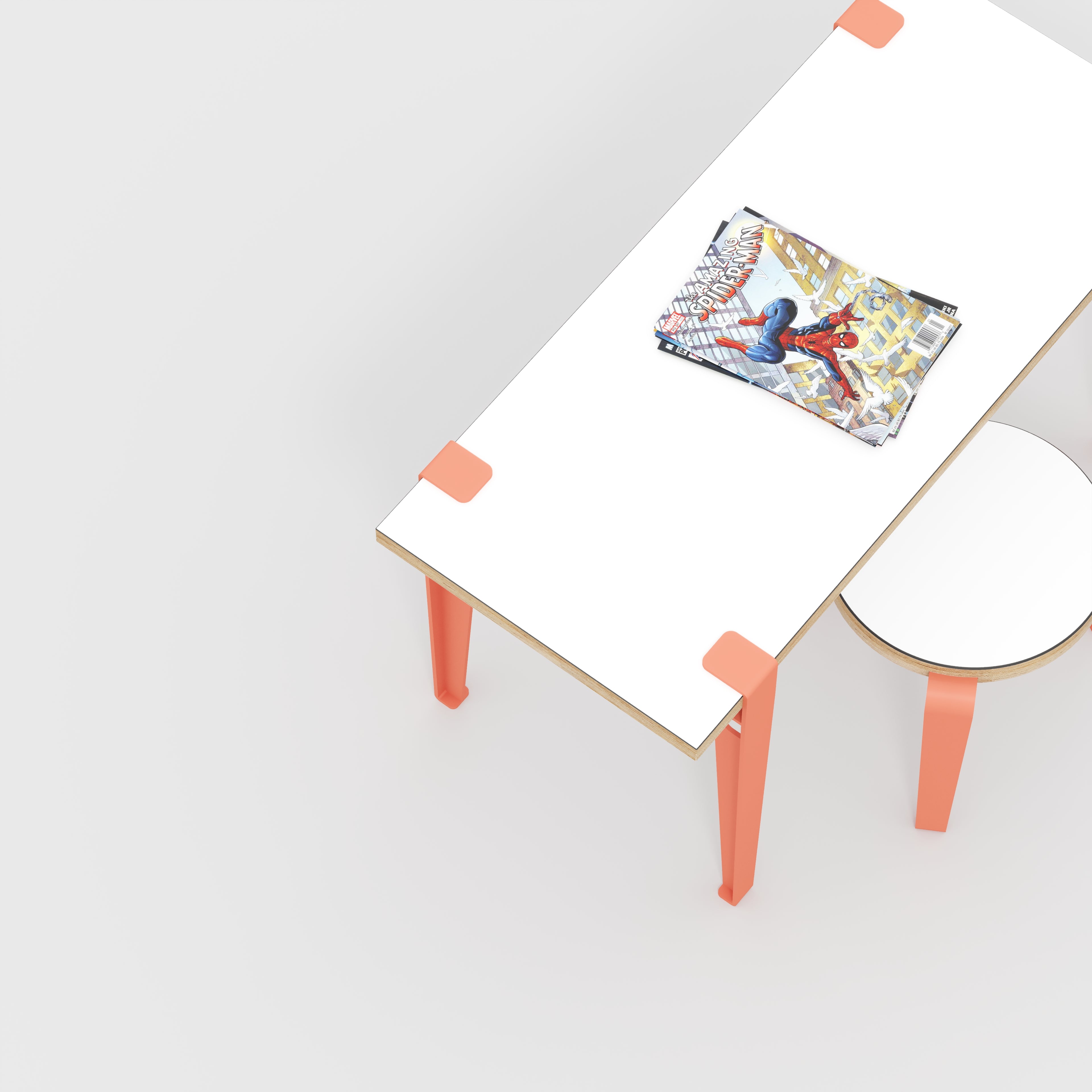 Kids Desk with Flamingo Pink Tiptoe Legs - Formica White - 800(w) x 40 ...