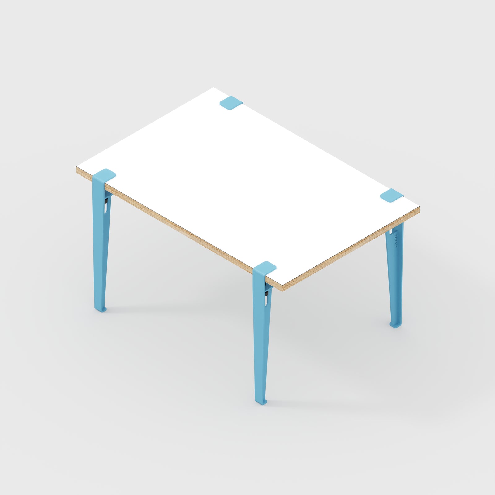 Plywood Kids Table with Whale Blue Tiptoe Legs - Formica White - 800(w