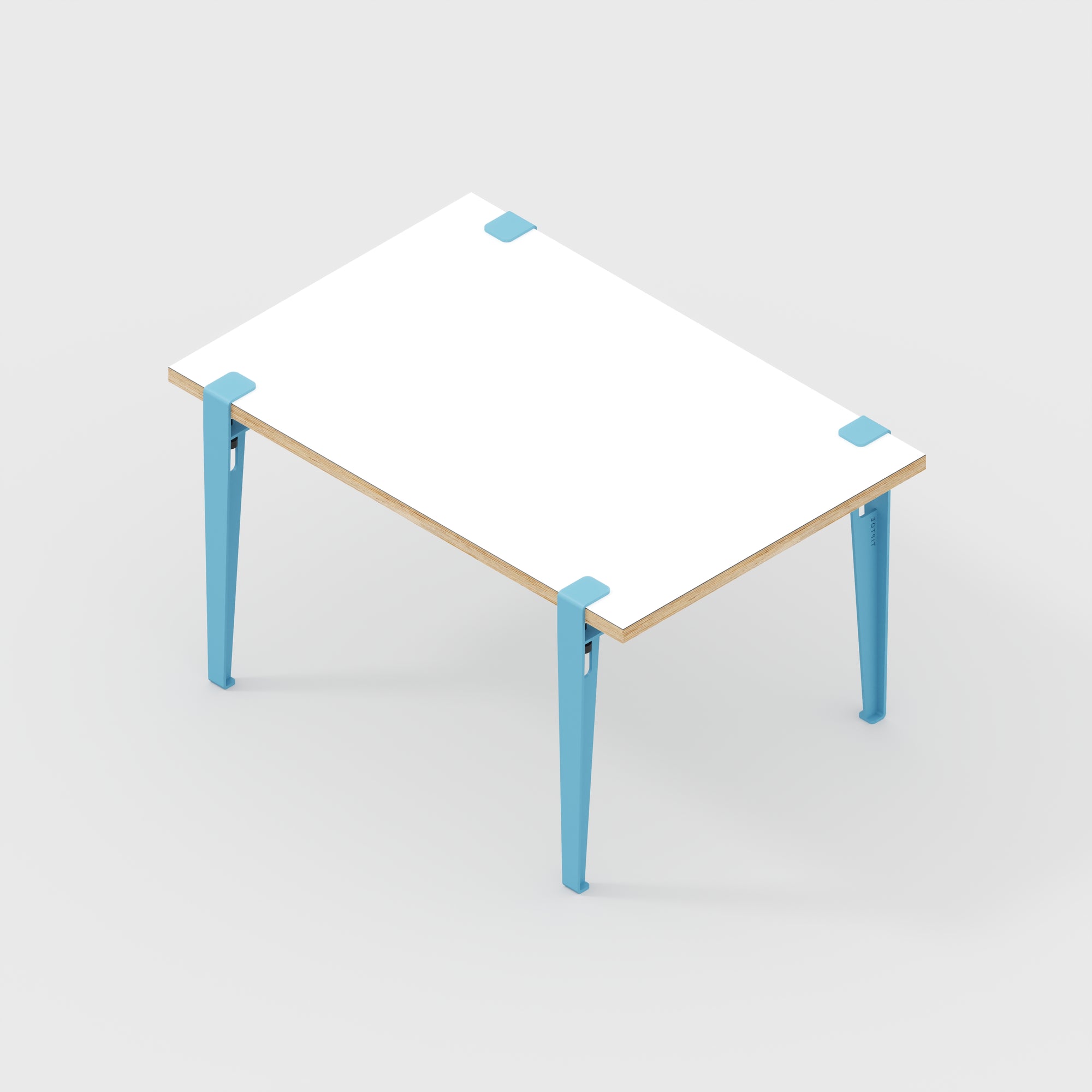 Plywood Kids Table with Whale Blue Tiptoe Legs - Formica White - 800(w
