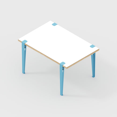 Plywood Kids Table with Whale Blue Tiptoe Legs - Formica White - 800(w