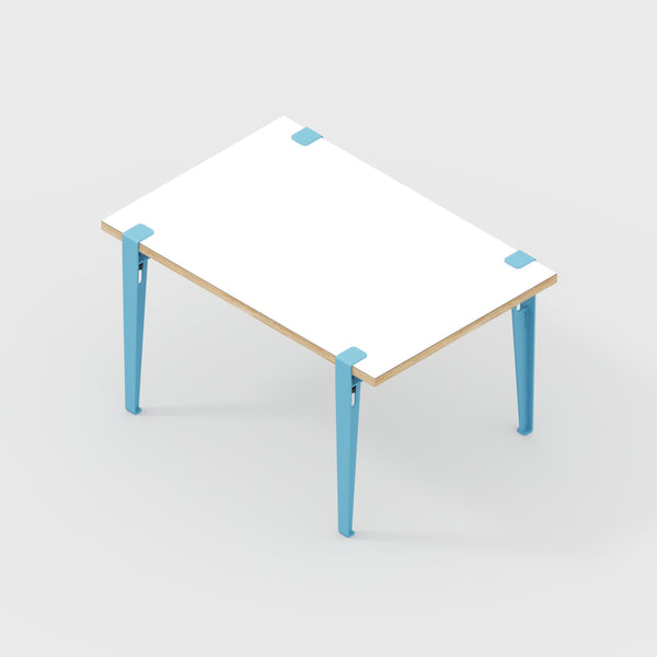 Plywood Kids Table with Whale Blue Tiptoe Legs - Formica White - 800(w
