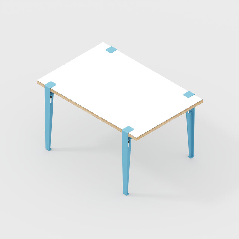 Plywood Kids Table with Whale Blue Tiptoe Legs - Formica White - 800(w