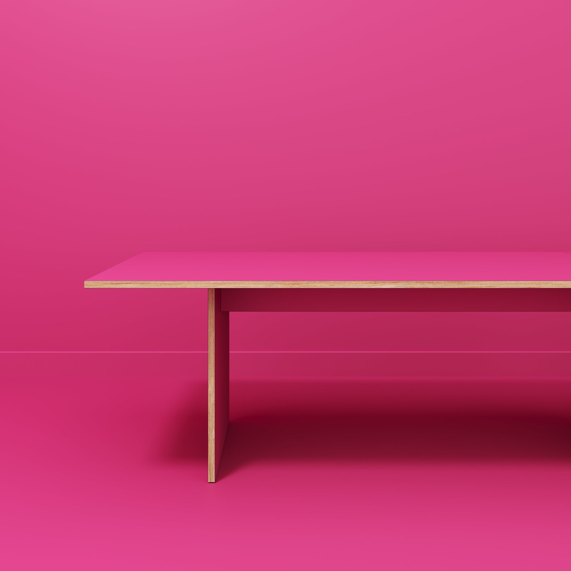Plywood Platform Table - Formica Juicy Pink - 5600(w) x 1000(d) x 750(