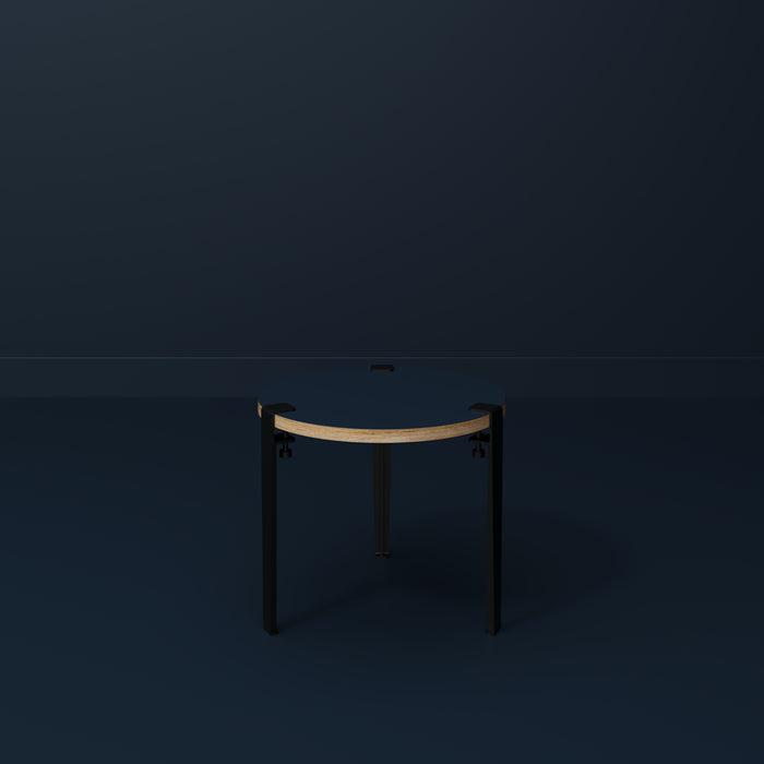Plywood Round Side Table with Black Tiptoe Legs - Formica Night Sea Bl
