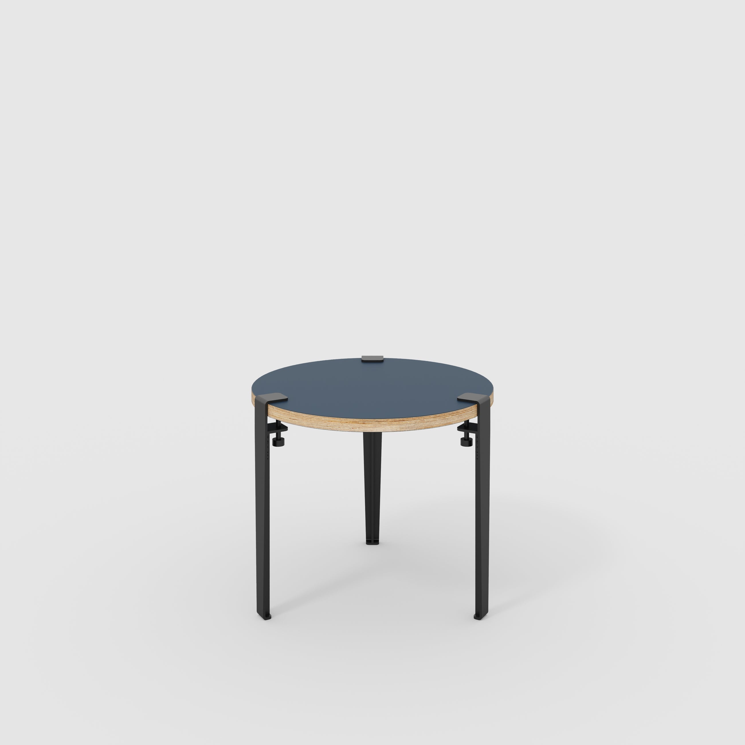 Plywood Round Side Table with Black Tiptoe Legs - Formica Night Sea Bl
