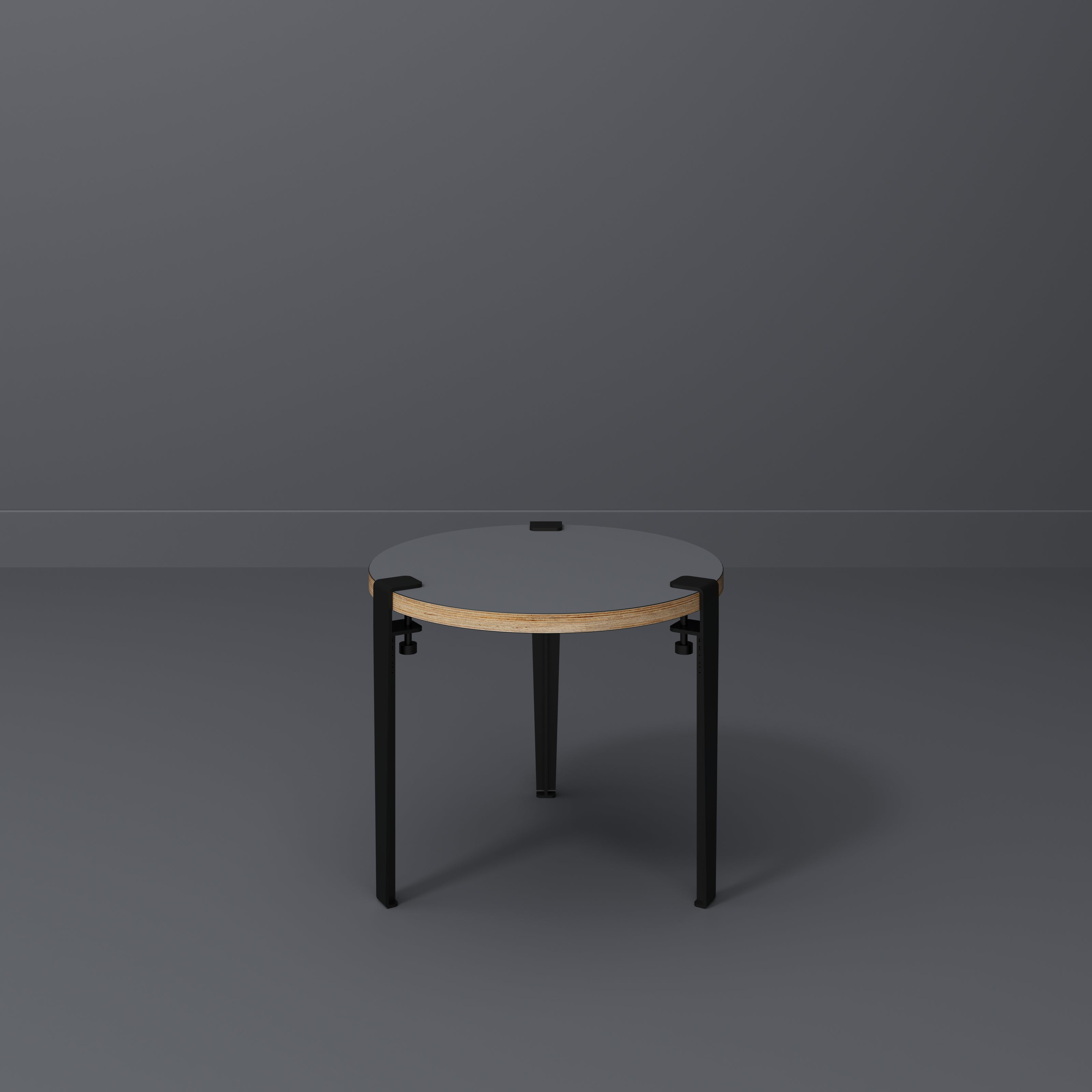 Plywood Round Side Table with Black Tiptoe Legs - Formica Tornado Grey