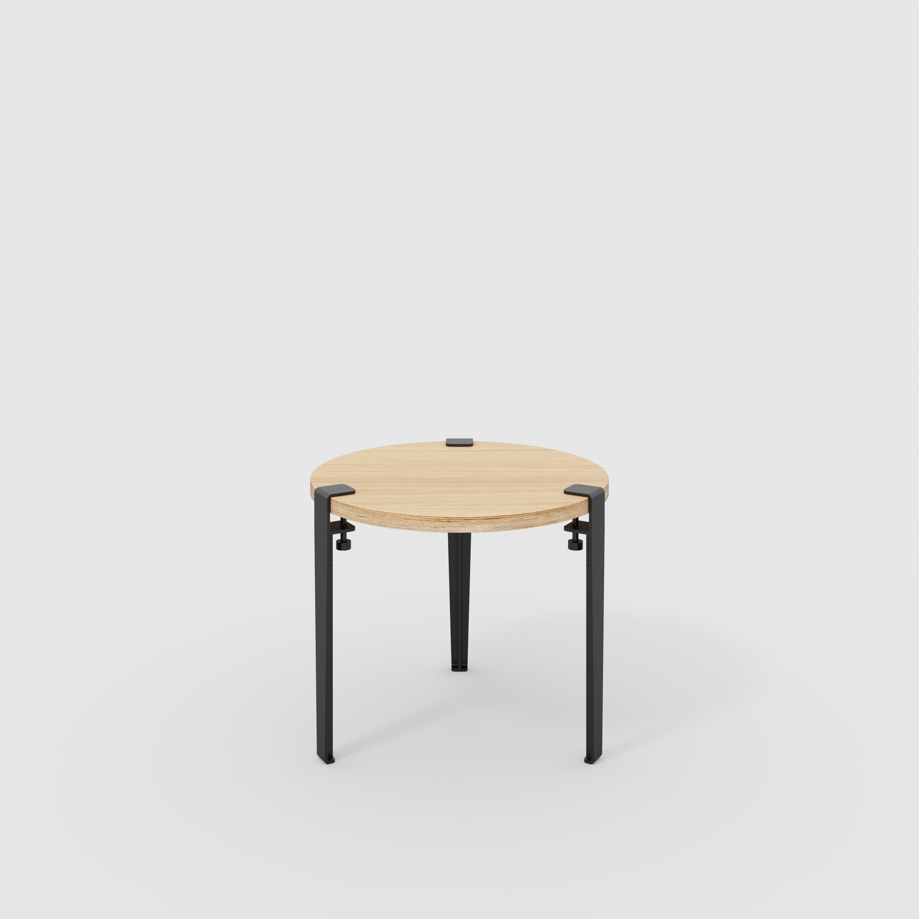 Plywood Round Side Table with Black Tiptoe Legs - Plywood Oak - 500(di