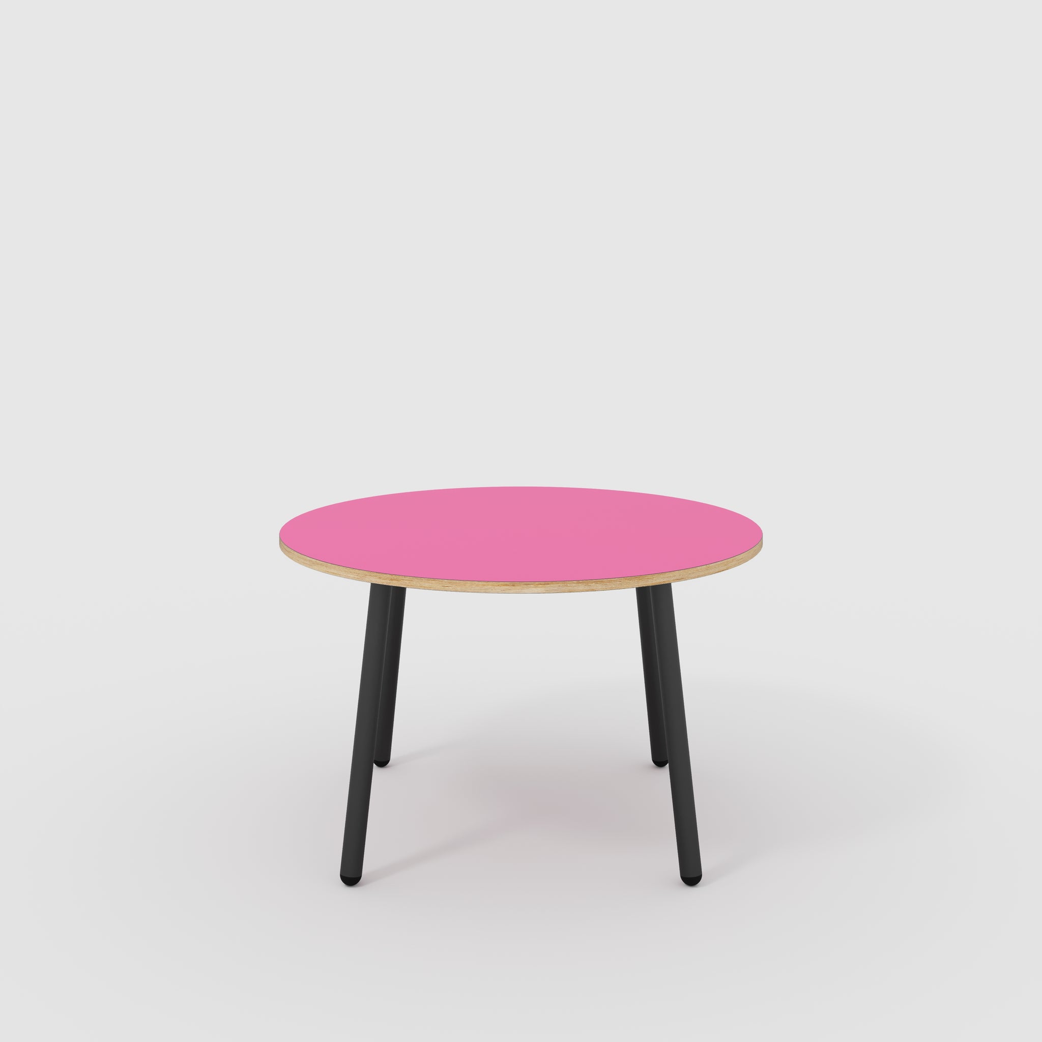 Plywood Round Table with Black Round Single Pin Legs - Formica Juicy P