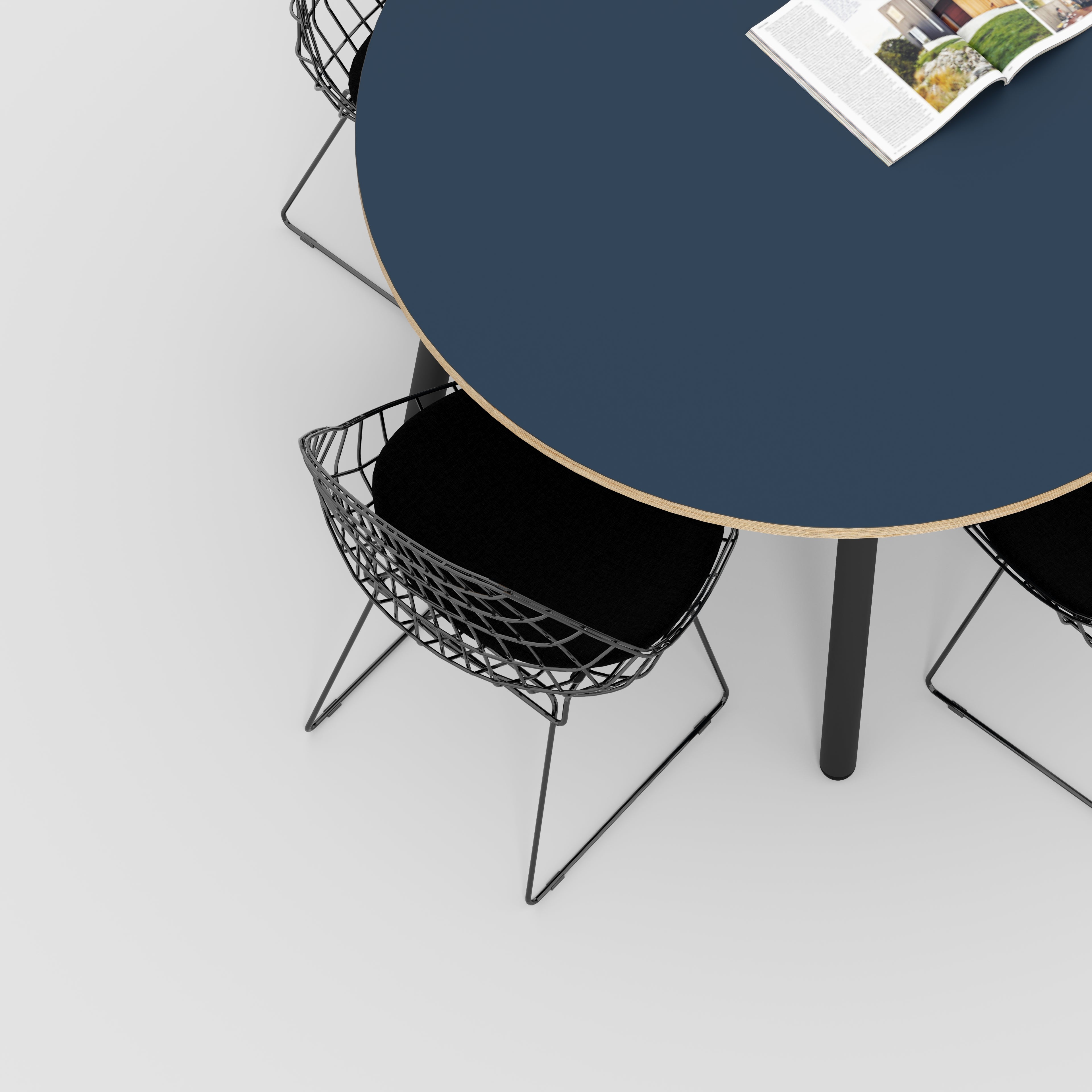 Round Table with Black Round Single Pin Legs - Formica Night Sea Blue ...