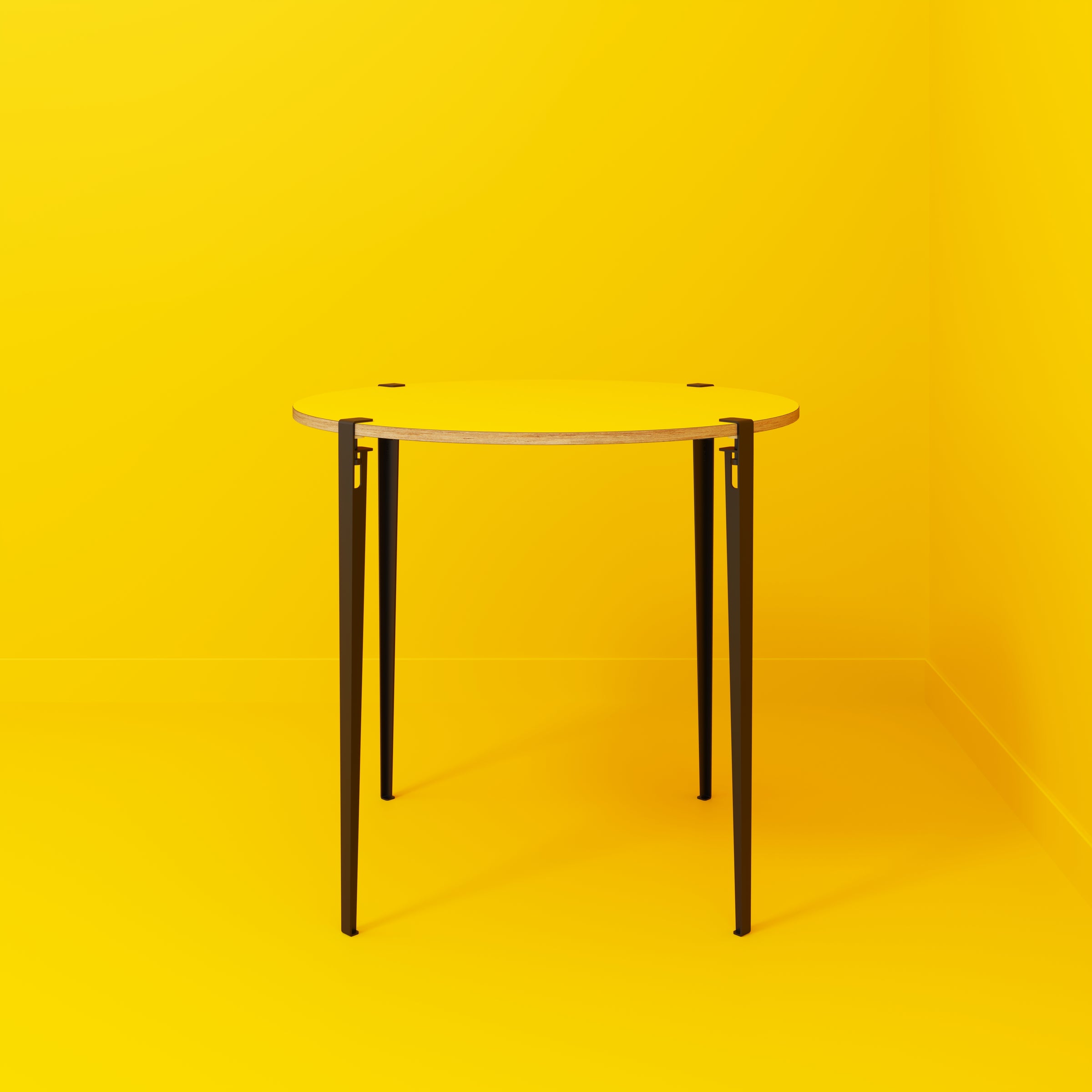 Plywood Round Table with Black Tiptoe Legs - Formica Chrome Yellow - 1