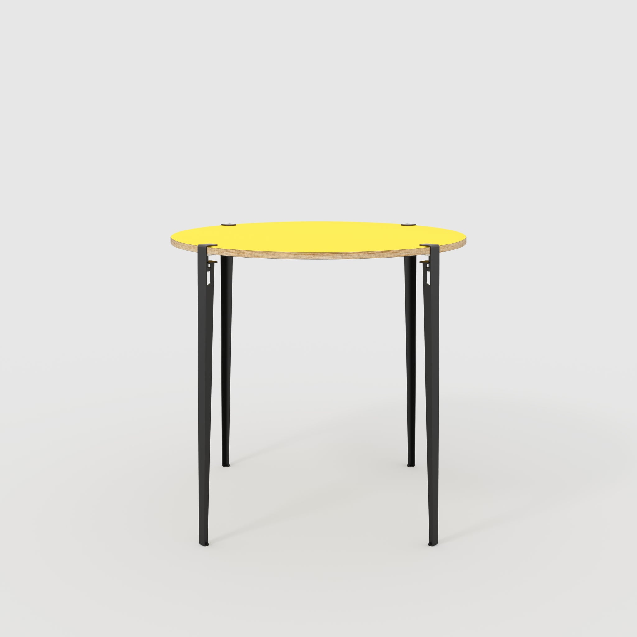 Plywood Round Table with Black Tiptoe Legs - Formica Chrome Yellow - 1