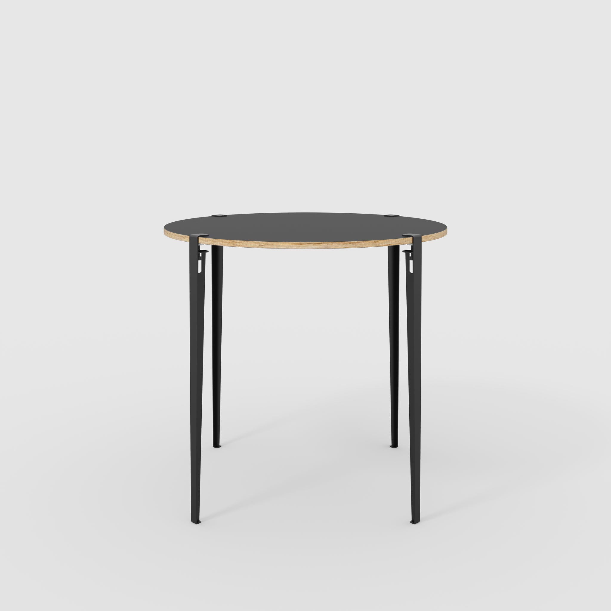 Plywood Round Table with Black Tiptoe Legs - Formica Diamond Black - 1