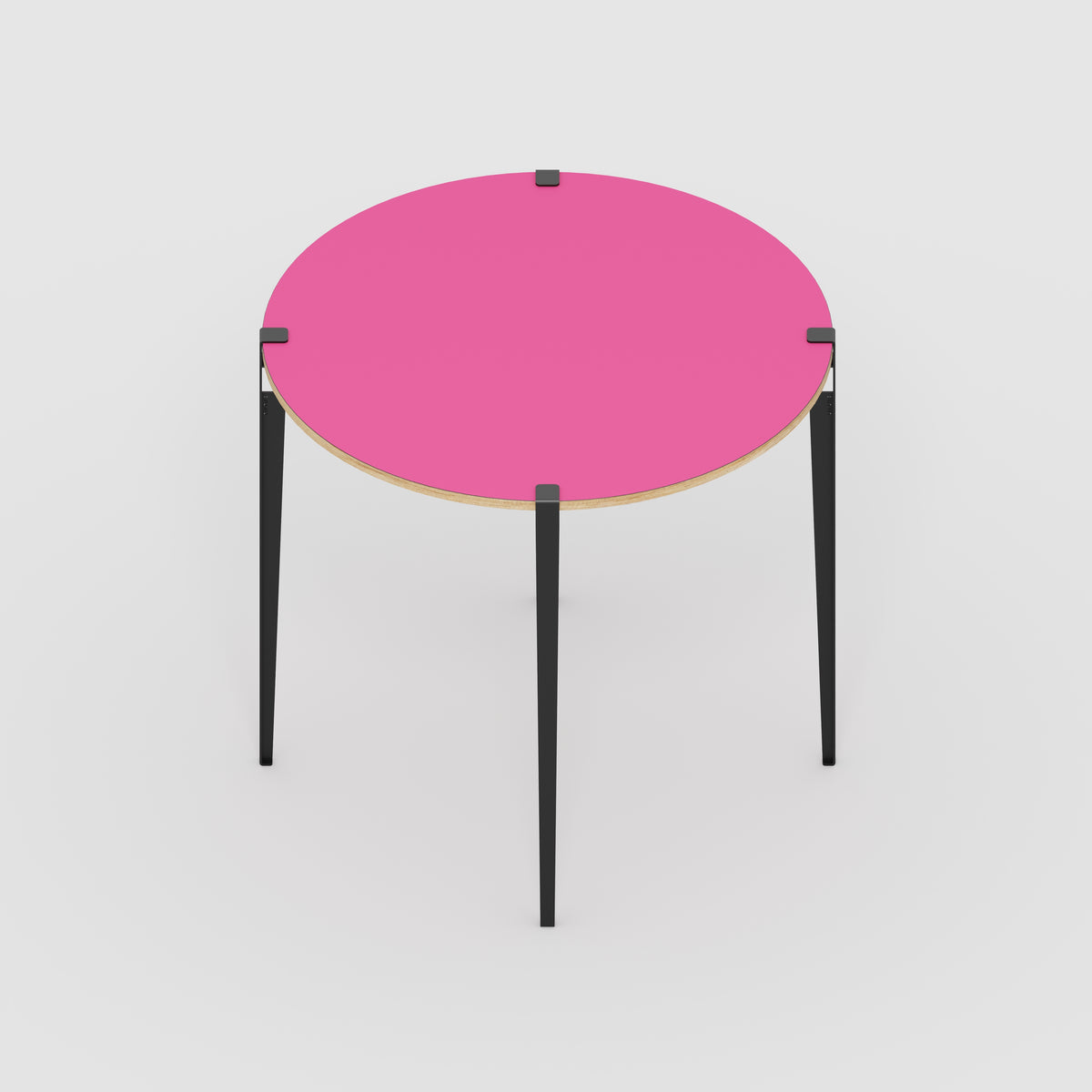 Plywood Round Table with Black Tiptoe Legs - Formica Juicy Pink - 1200