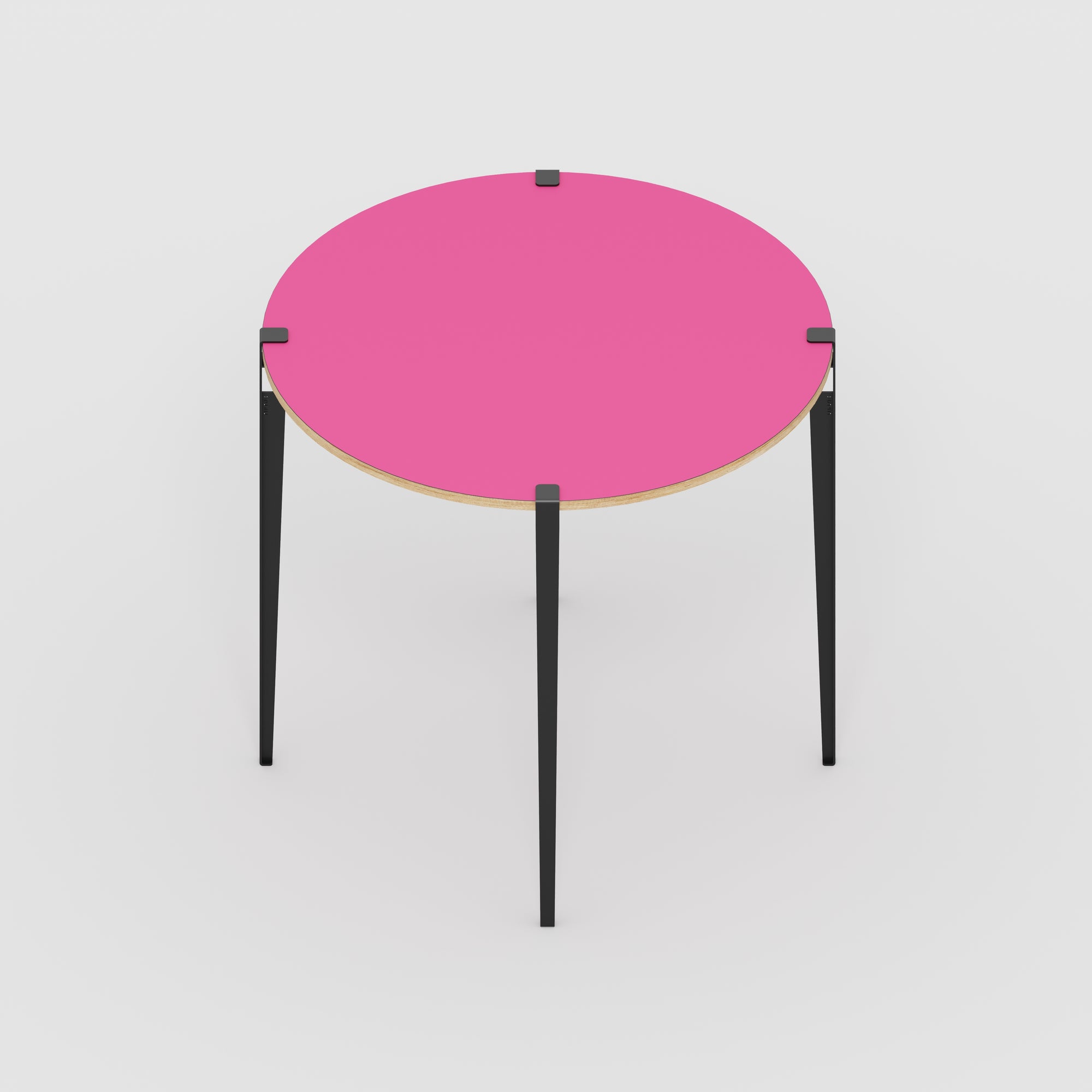 Plywood Round Table with Black Tiptoe Legs - Formica Juicy Pink - 1200