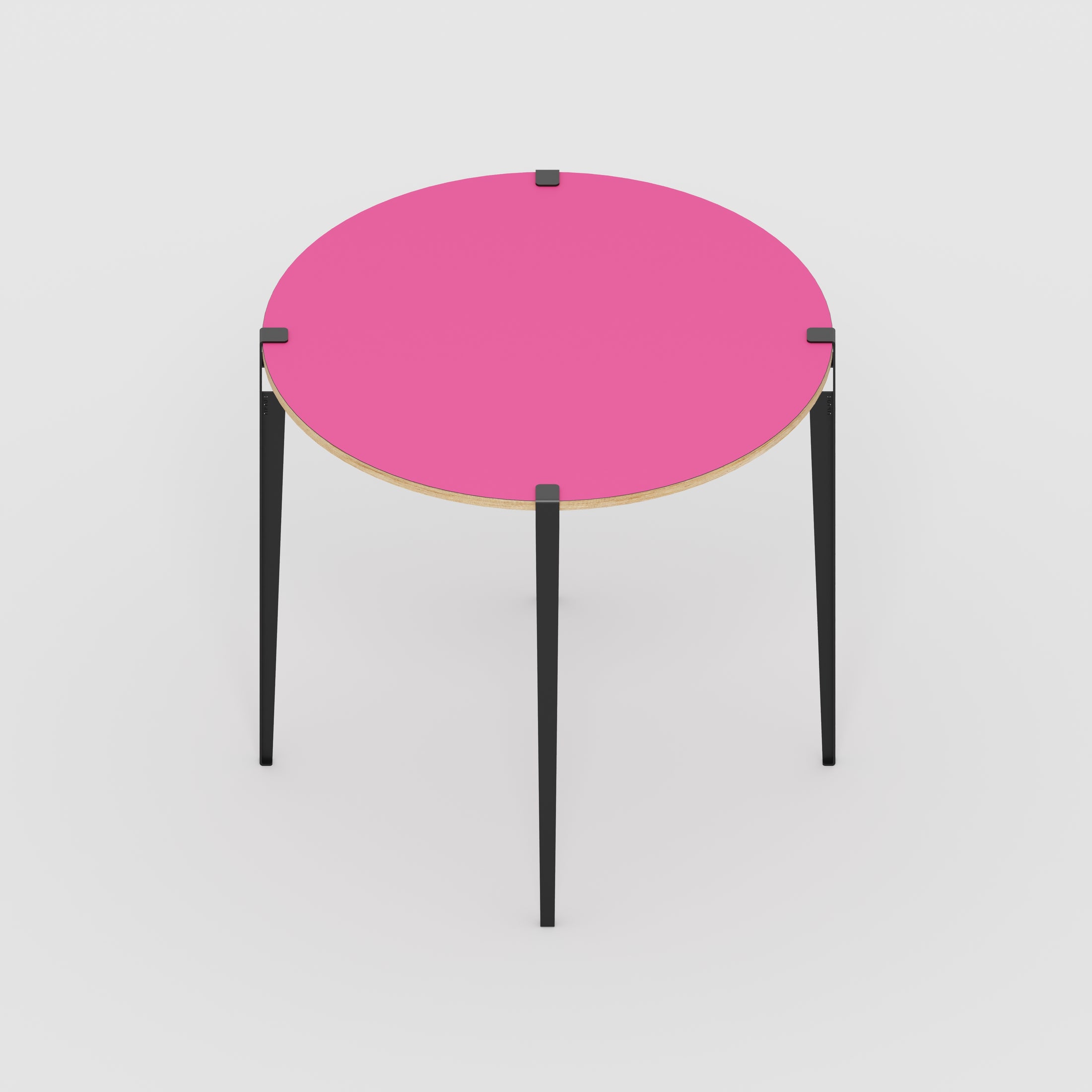 Plywood Round Table with Black Tiptoe Legs - Formica Juicy Pink - 1200