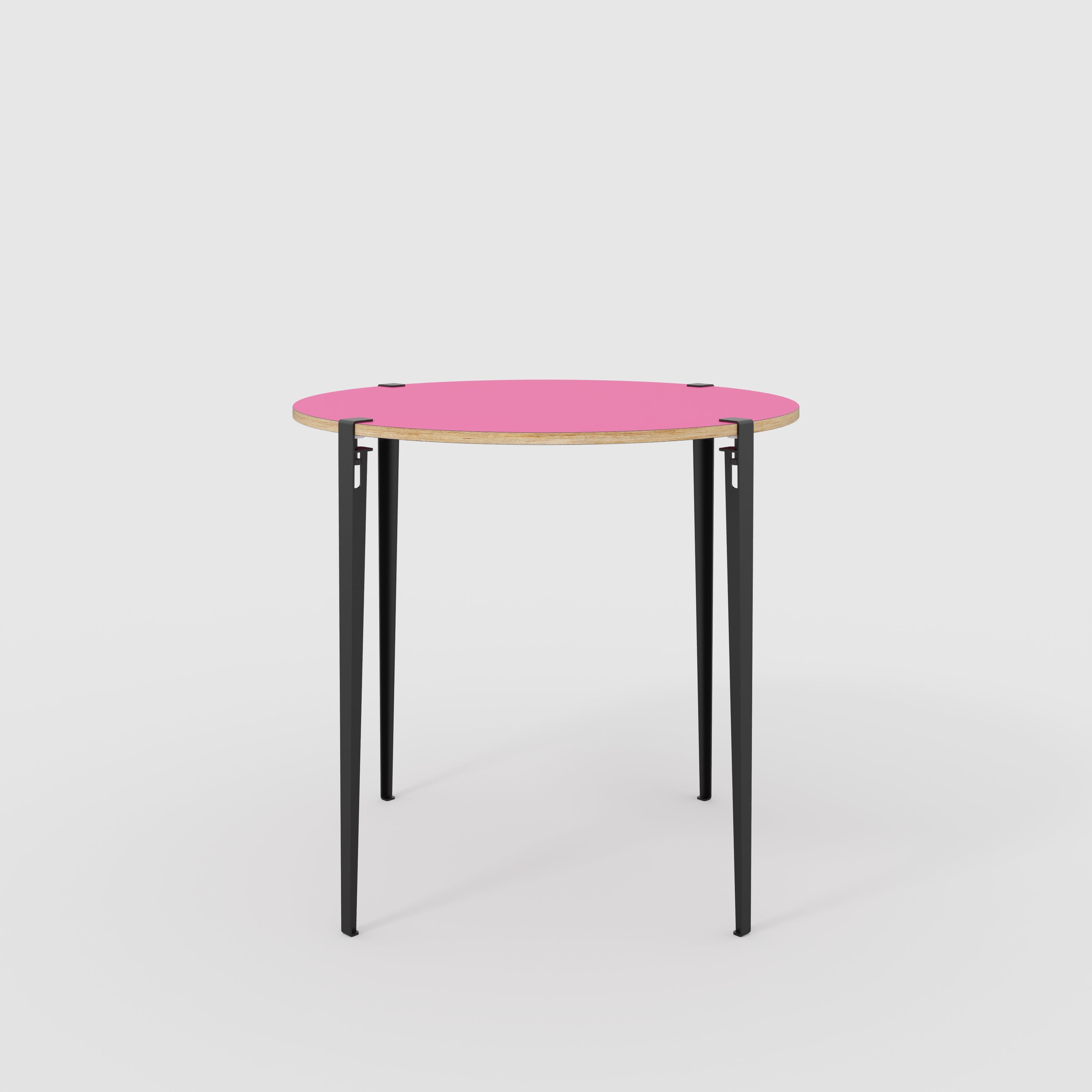 Plywood Round Table with Black Tiptoe Legs - Formica Juicy Pink - 1200