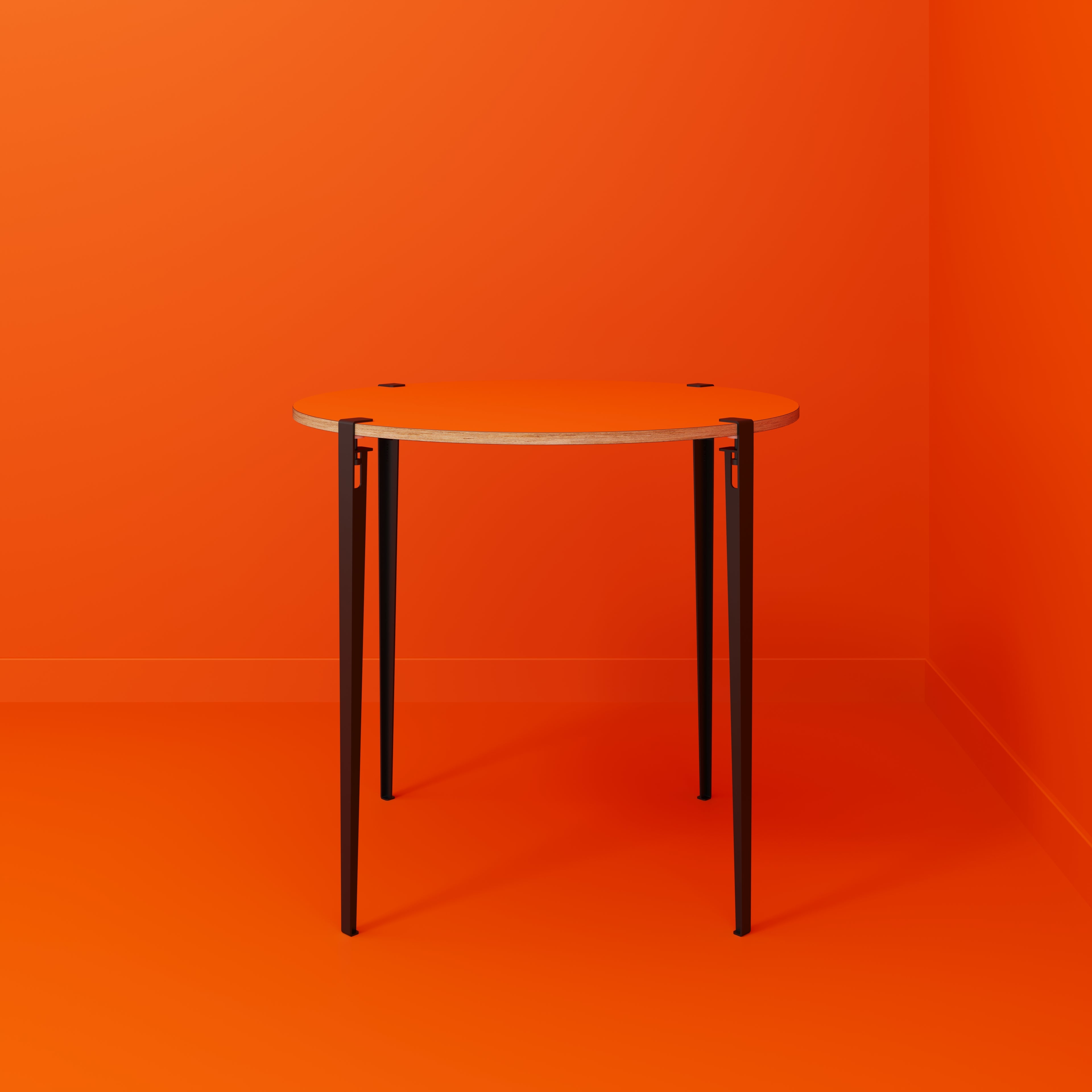 Round Table with Black Tiptoe Legs - Formica Levante Orange - 1200(dia ...