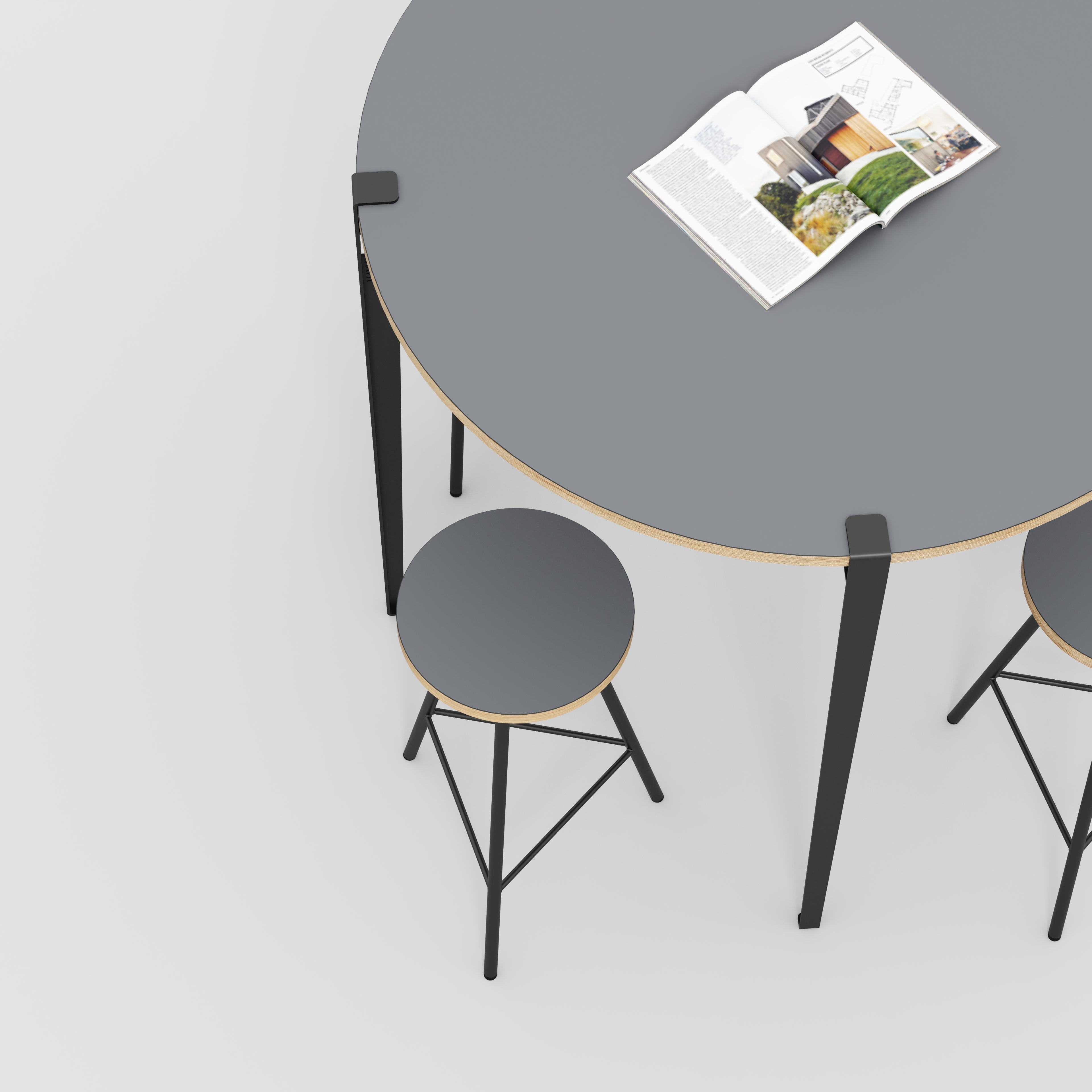Round Table with Black Tiptoe Legs - Formica Tornado Grey - 1200(dia ...