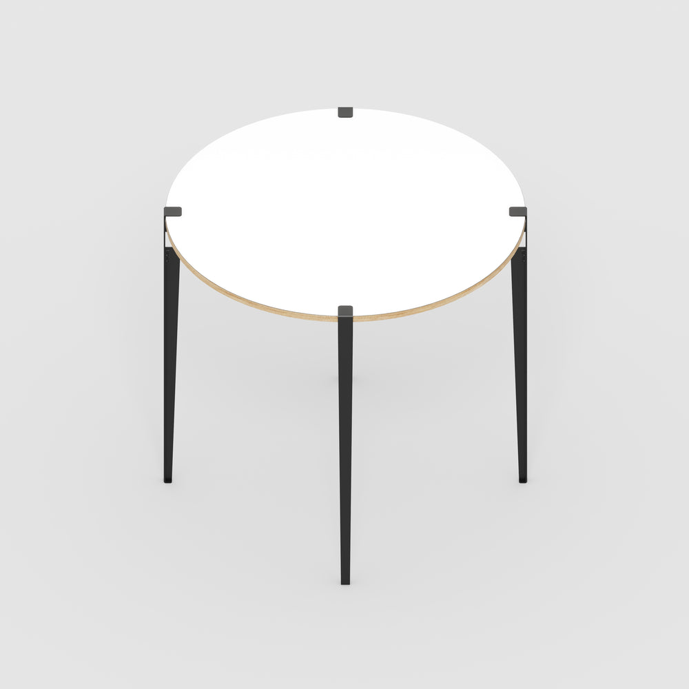 Plywood Round Table with Black Tiptoe Legs - Formica White - 1200(dia)