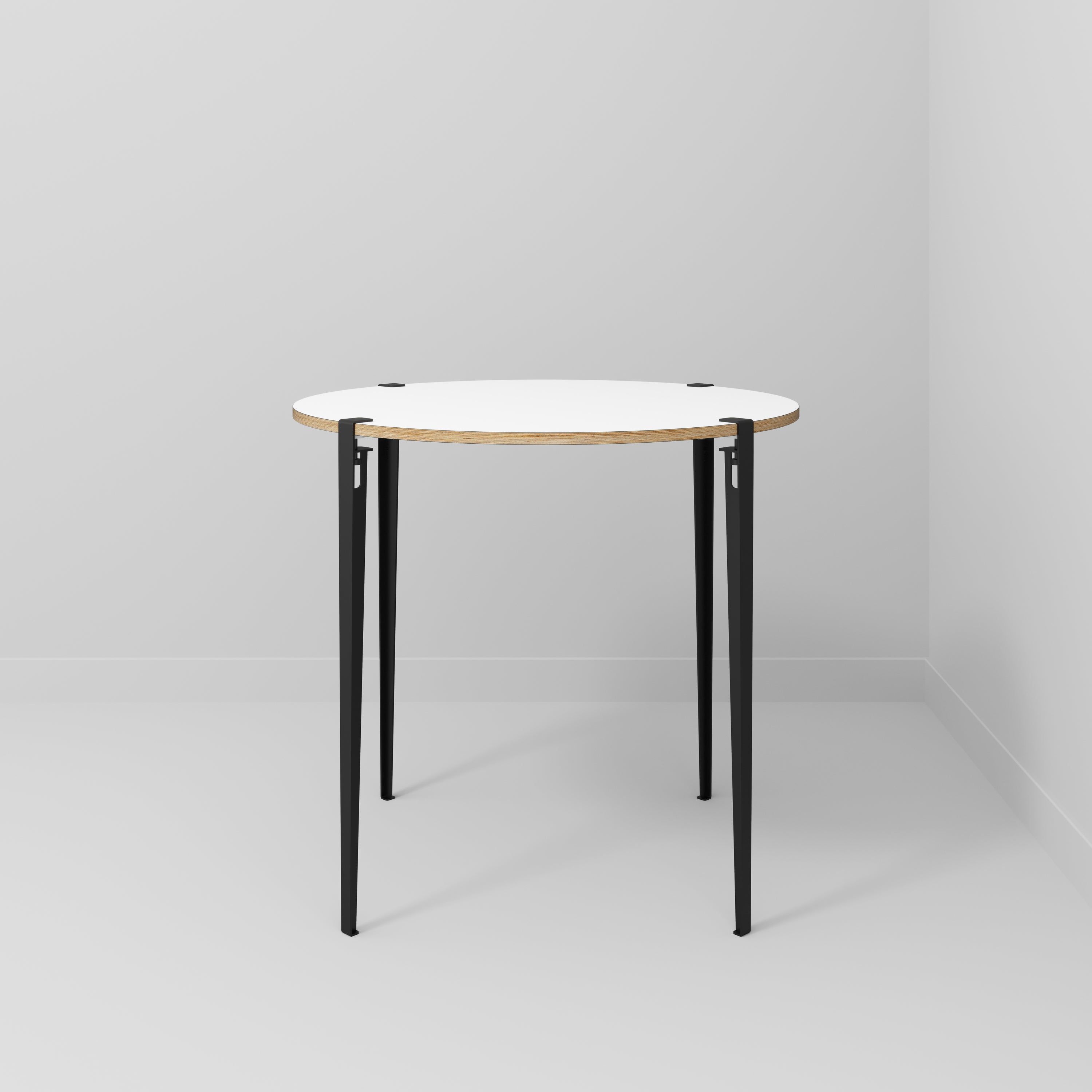 Plywood Round Table with Black Tiptoe Legs - Formica White - 1200(dia)